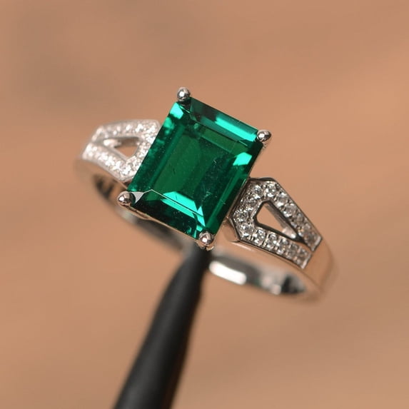 Aishvi Jewels 2Ct Emerald Cut Lab-Created Green Emerald Solitaire ...