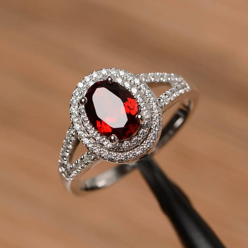 Aishvi Jewels 2Ct Oval Cut Lab-Created Red Garnet Double Halo ...
