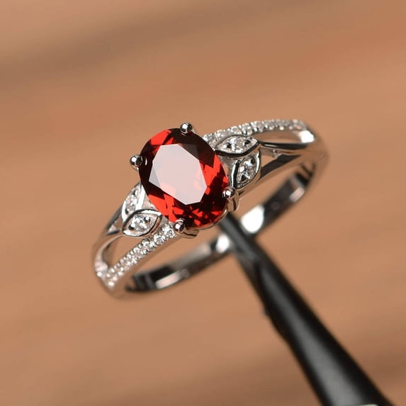 Aishvi Jewels 2Ct Oval Cut Lab-Created Red Garnet Solitaire Engagement ...