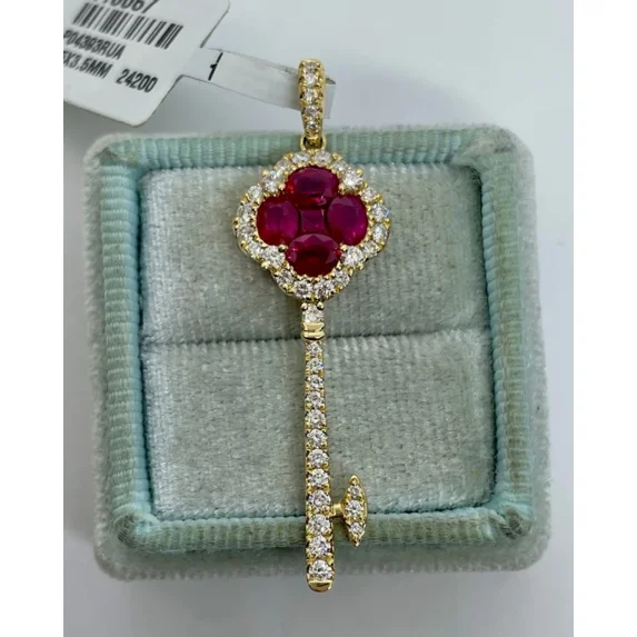 Aishvi Jewels 2Ct Oval Cut Simulated Red Ruby Key Shape Pendant 14k ...