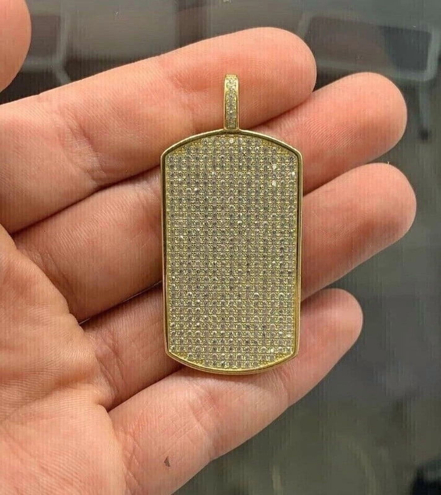 Aishvi Jewels 2Ct Real Moissanite Round Men's Large Dog Tag Pendant 14K ...