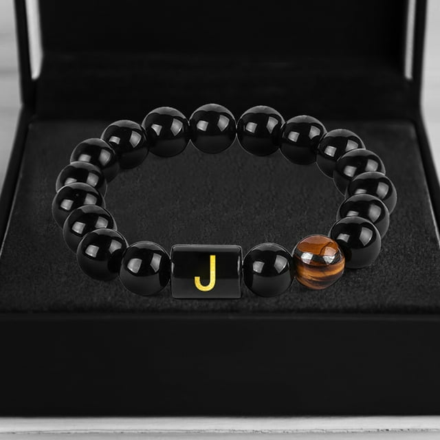Aisiwm Personalized 26 Initial Stone Bracelet Elastic Bracelet Letter ...