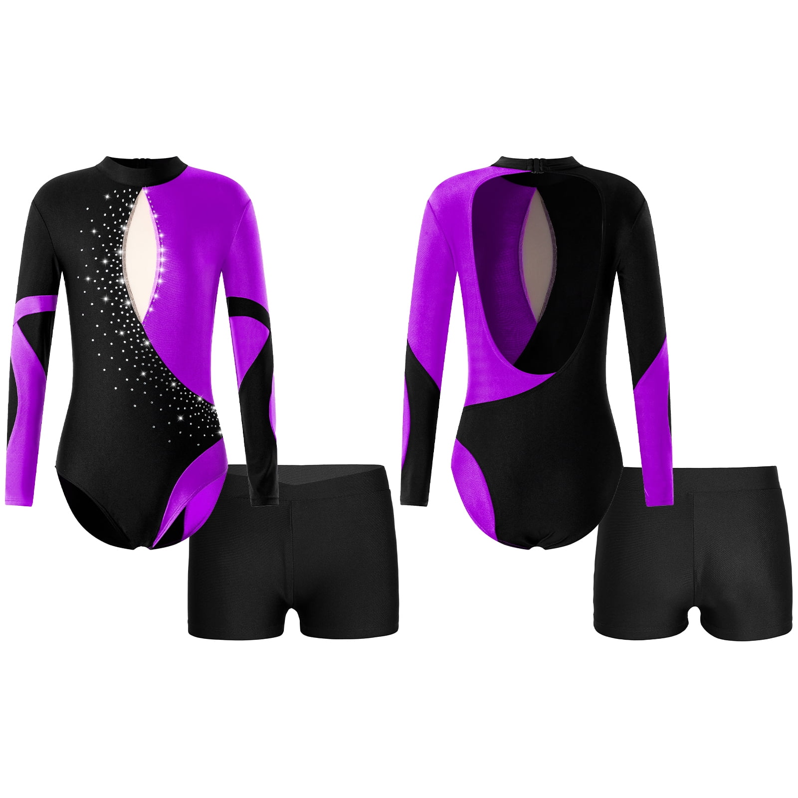 Aislor 2Pcs Kids Girls Long Sleeve Unitards Ballet Dance Gymnastic ...