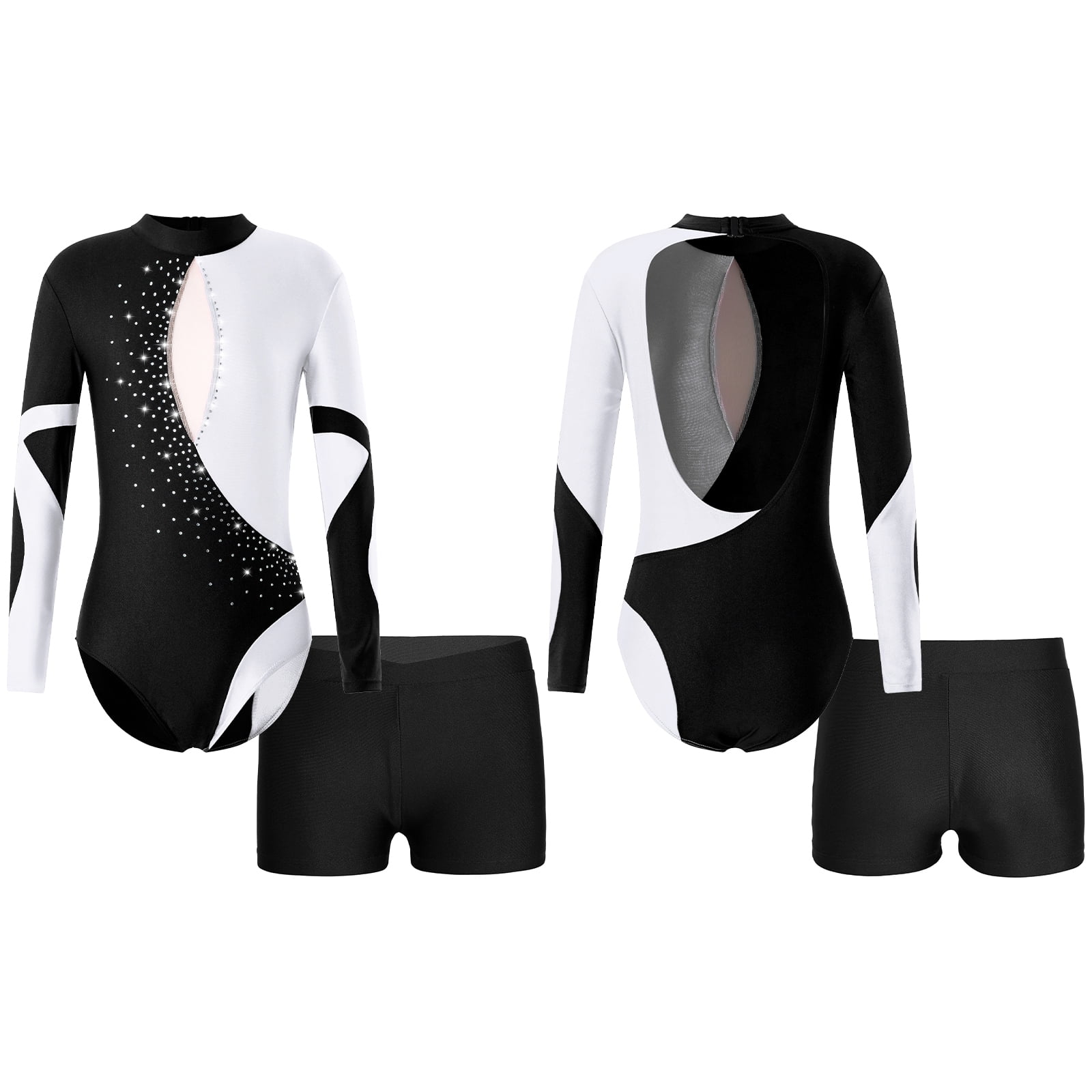 Aislor 2Pcs Kids Girls Long Sleeve Unitards Ballet Dance Gymnastic ...