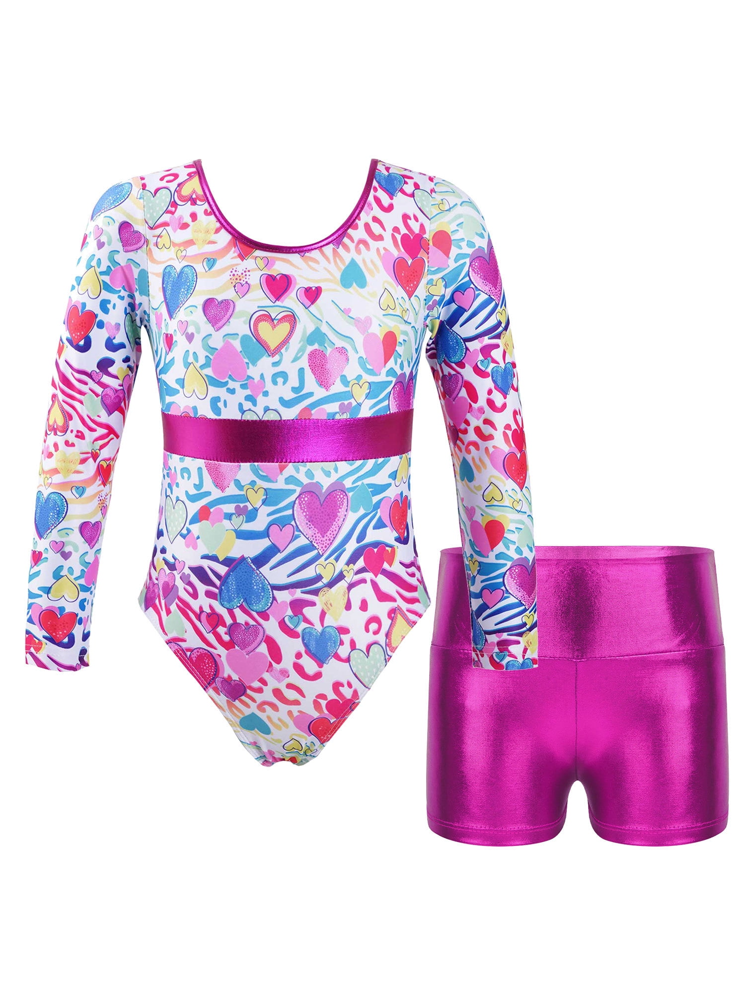 Aislor 2pcs Kids Girls Dance Outfit Long Sleeve Leotard with Shorts for ...