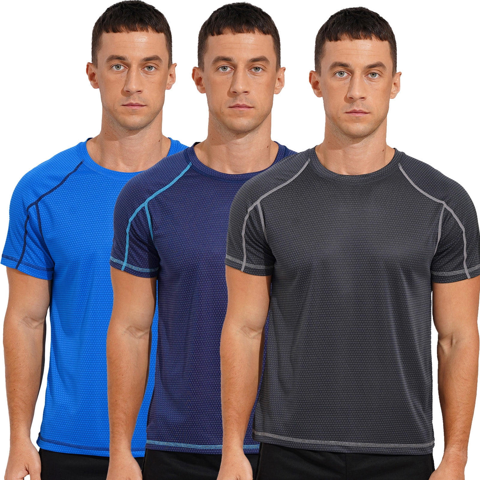 Aislor 3Pcs Mens Breathable Quick-drying T-shirt Short-sleeved Round ...