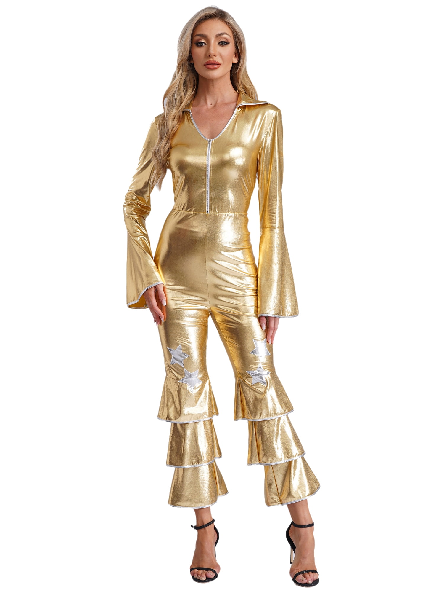 Aislor 70s Jumpsuit for Women Disco Costume Long Flared Sleeves Movie ...