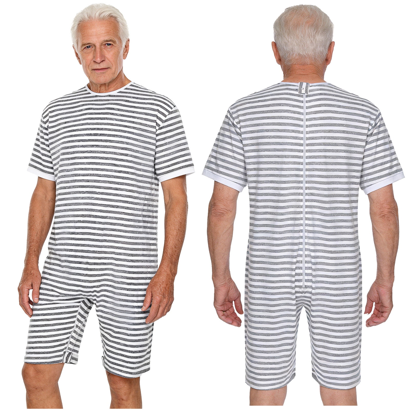 Aislor Adults Anti-Strip Jumpsuit Zipper Crotch Short Sleeve Striped ...