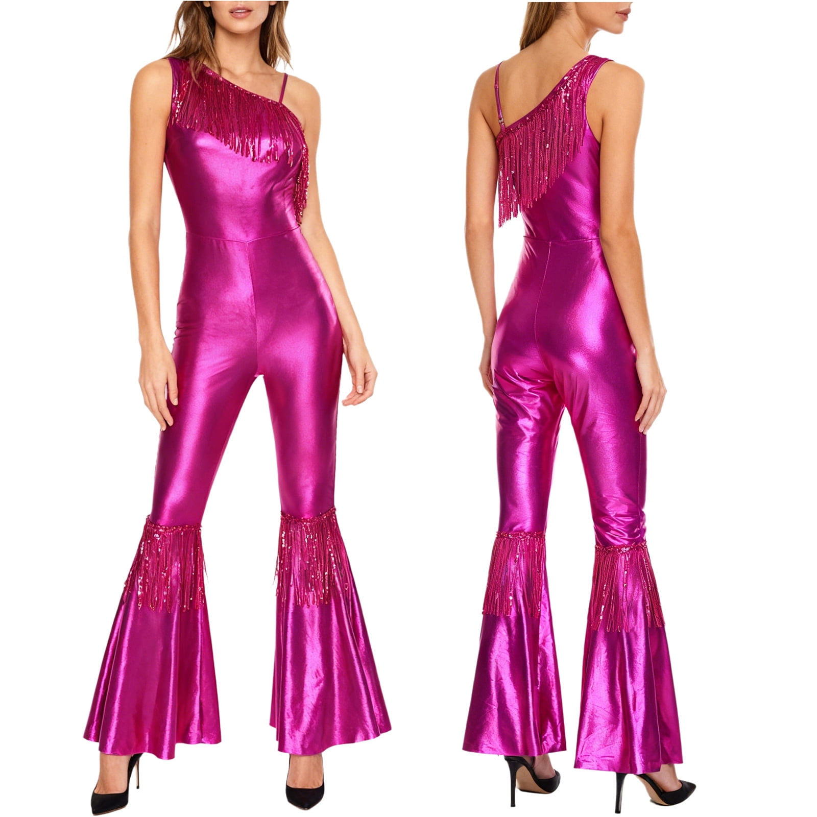 Aislor Bell Bottom Disco Romper for Women's Vintage 70s 80s Sequin ...