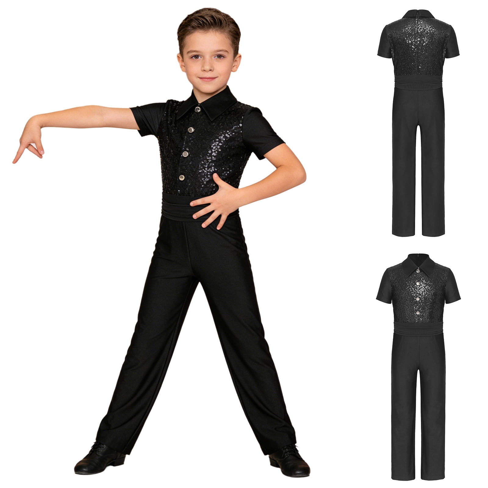 Aislor Boys Latin Dance One Piece Figure Ice Skating Jumpsuit Short ...
