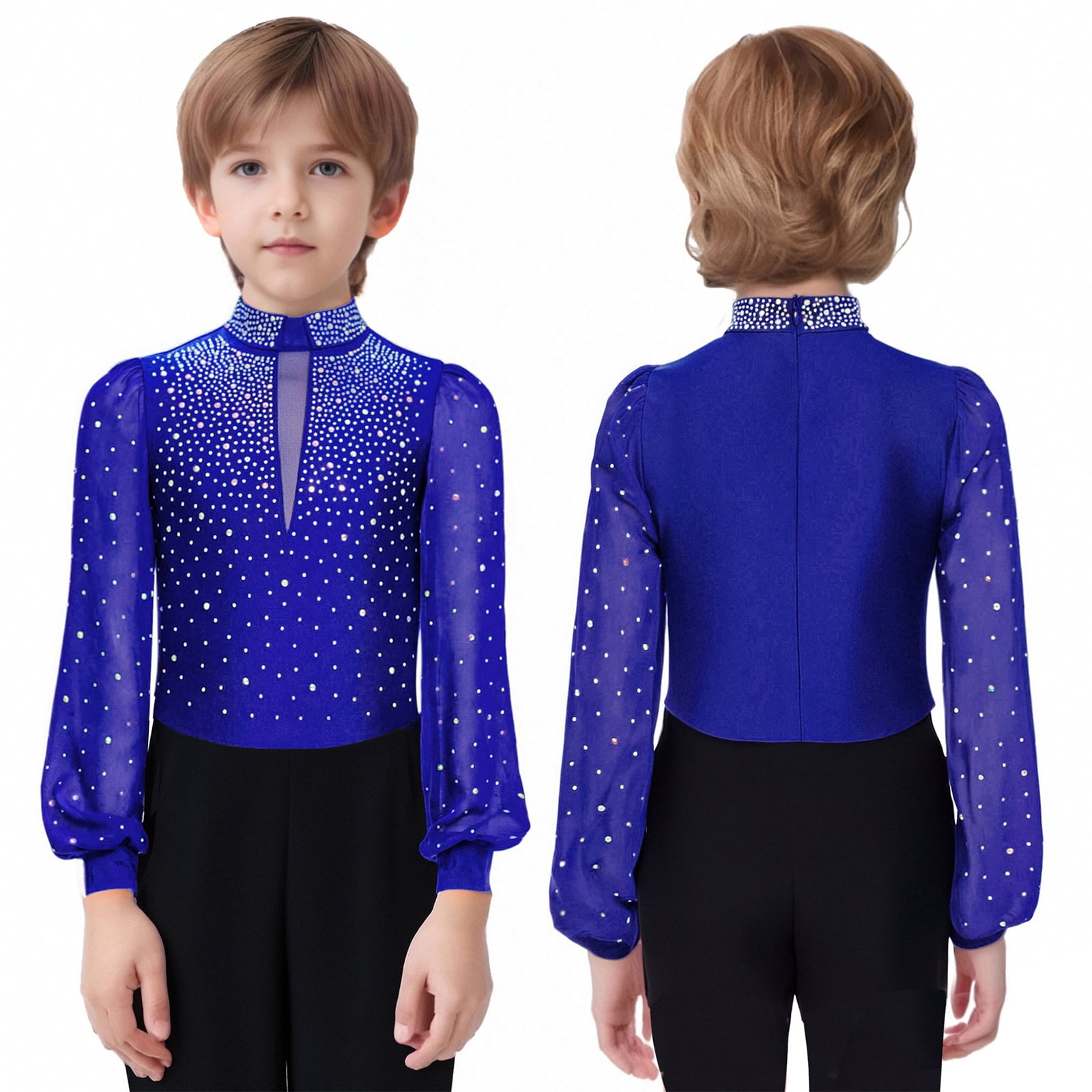 Aislor Boys Shiny Long Sleeve Gymnastics Leotard Figure Skating Unitard ...