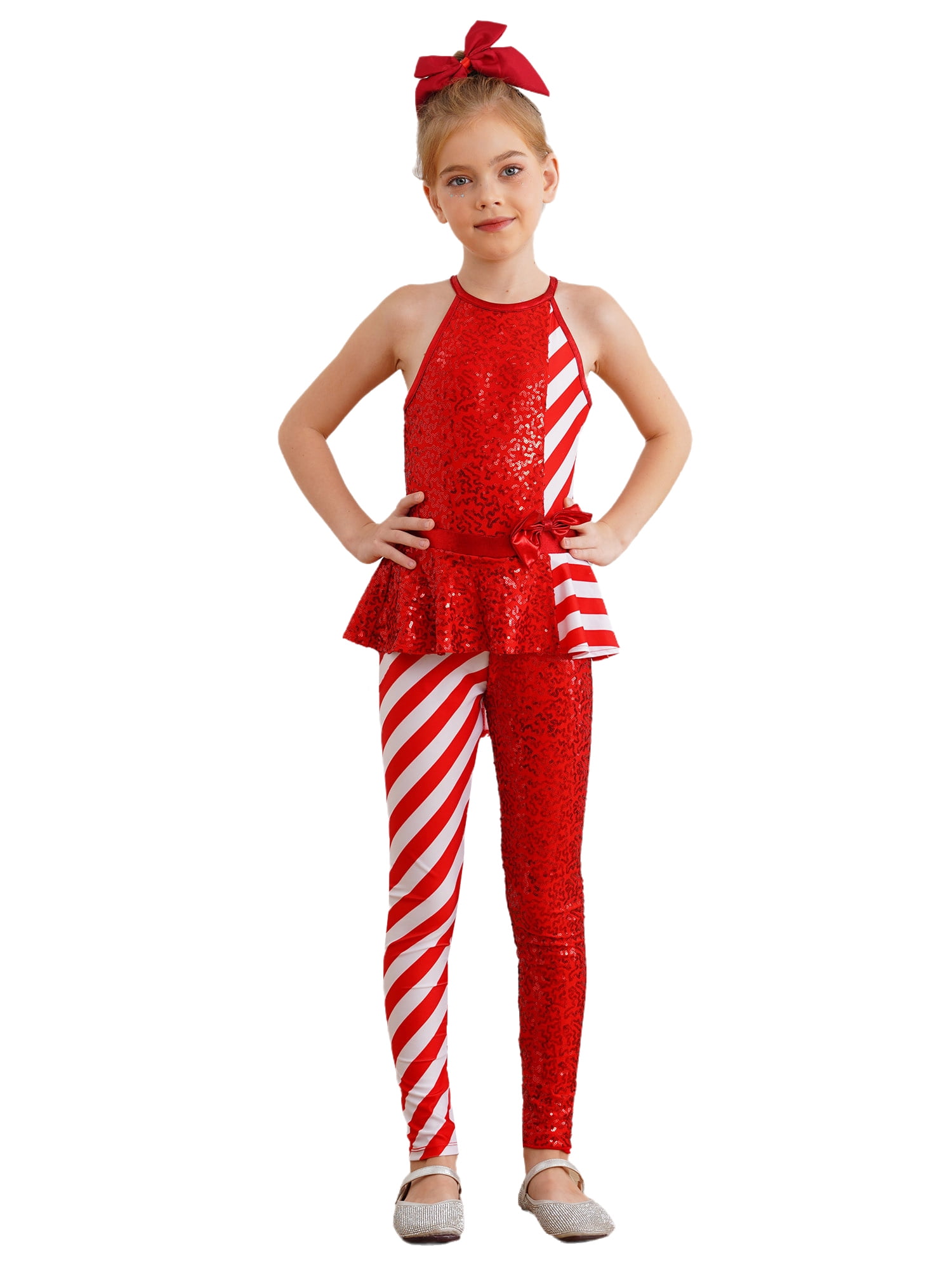 Aislor Christmas Costume for Kids Girls Candy Cane Striped Shiny ...