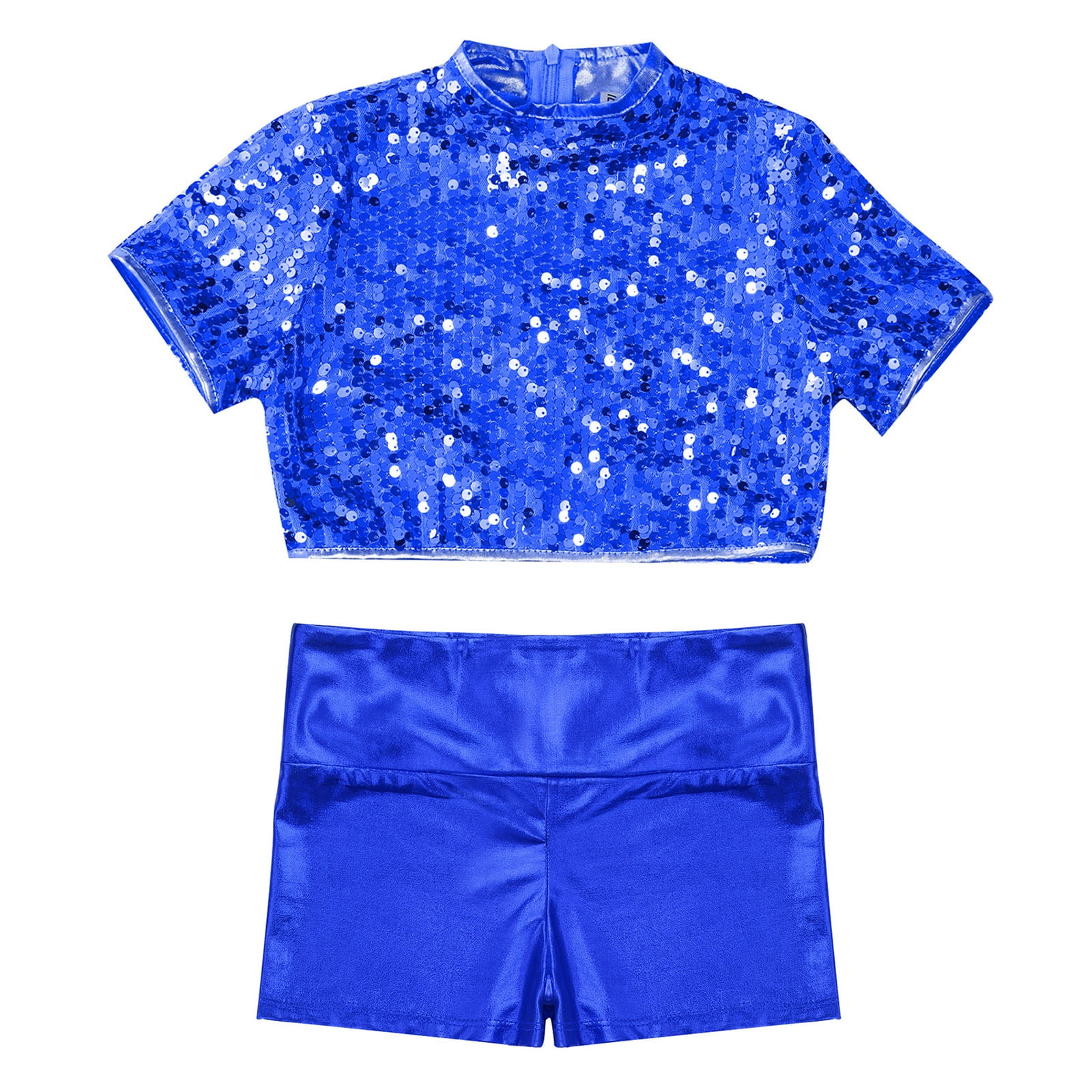 Aislor Girls 2 Piece Dance Outfit Shiny Metallic Crop Tops with Sequins ...
