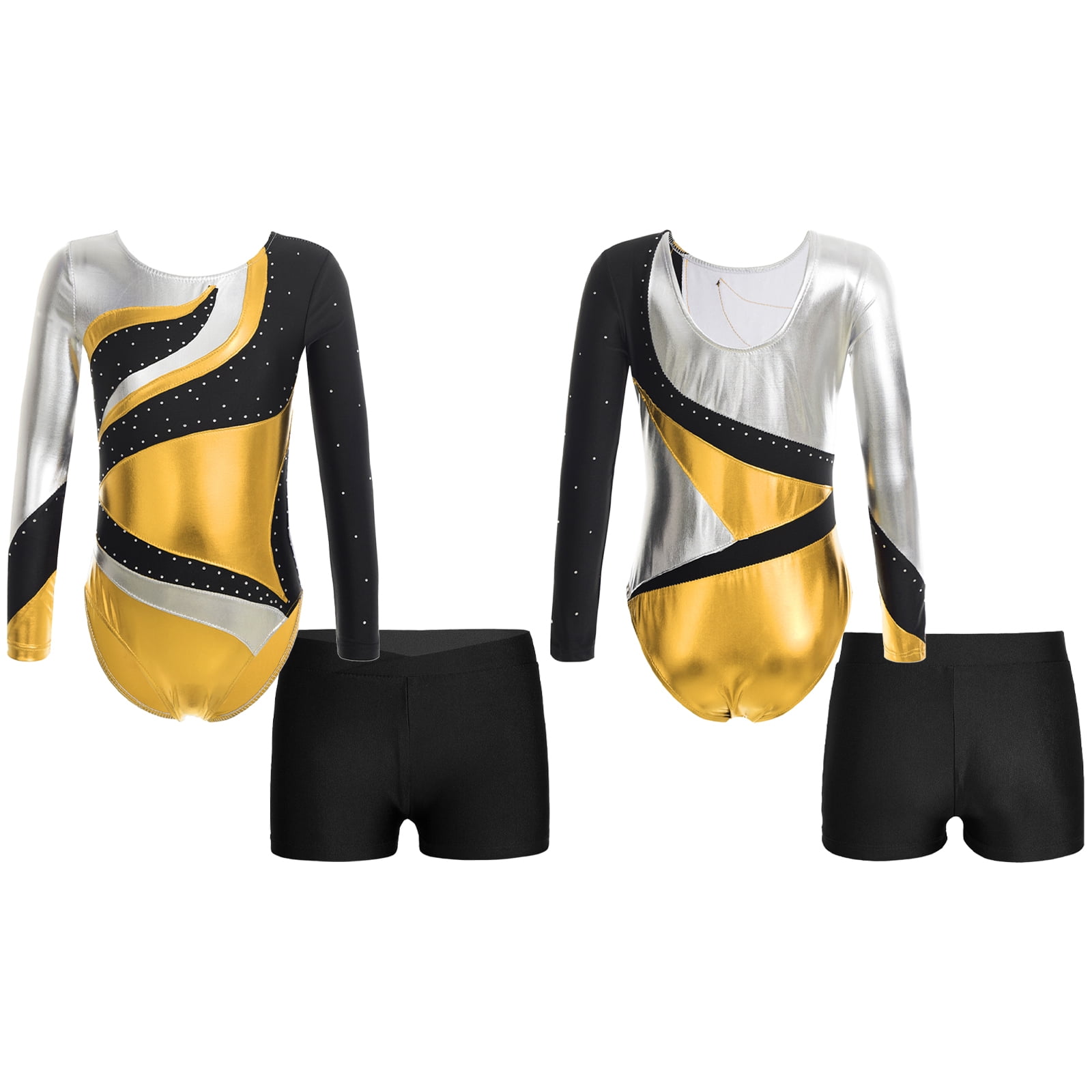 Aislor Girls 2 Pieces Long Sleeve Gymnastics Leotard Unitard Bodysuit ...