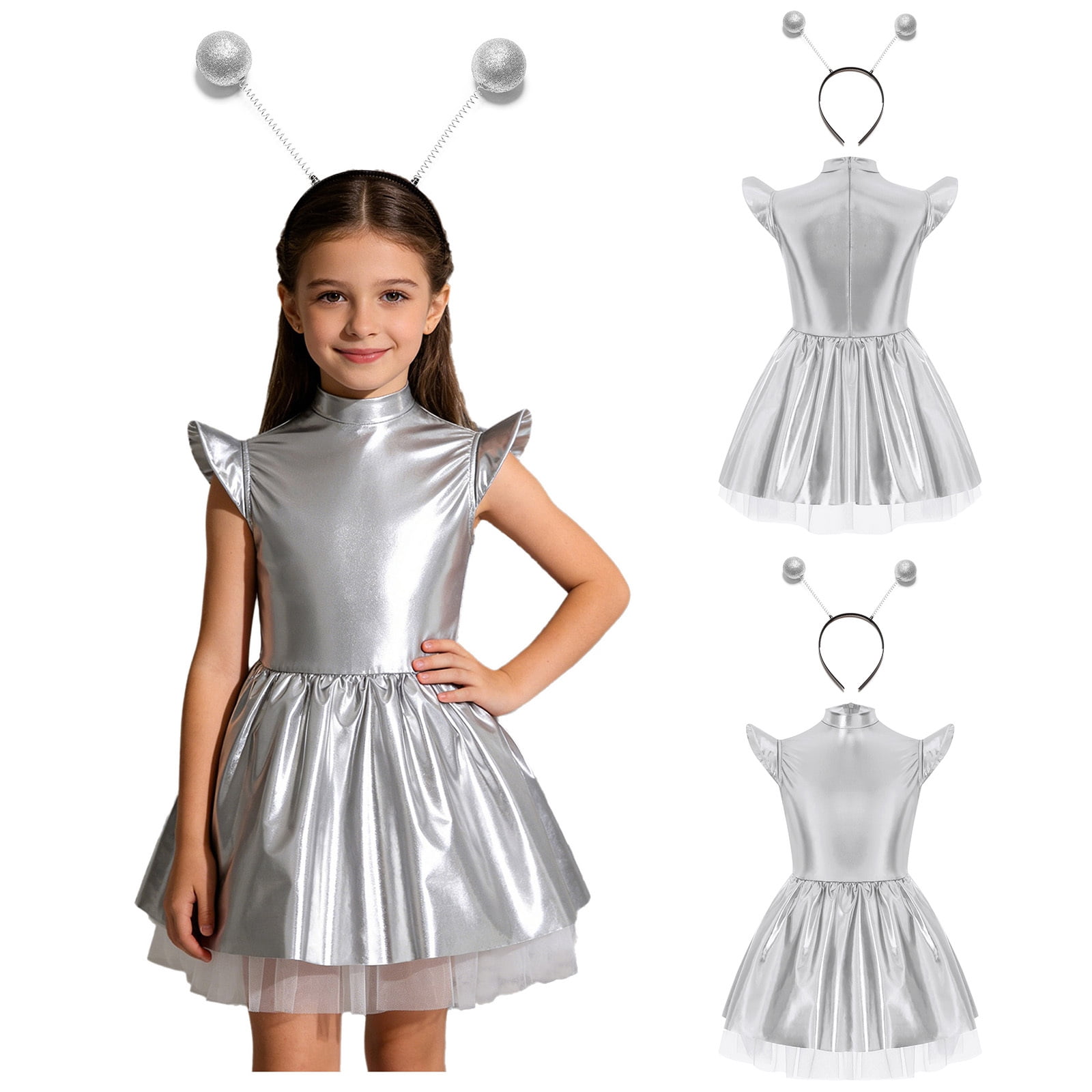 Aislor Girls 2Pcs Alien Dress Up Iridescent Glossy Flying Sleeve ...