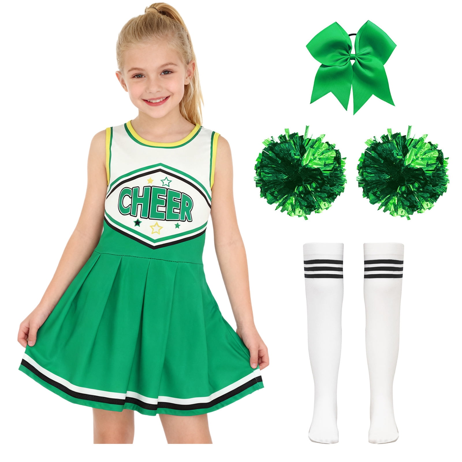 Aislor Girls 4 Pieces Cheer Uniform Cheer Leader Outfit Halloween ...