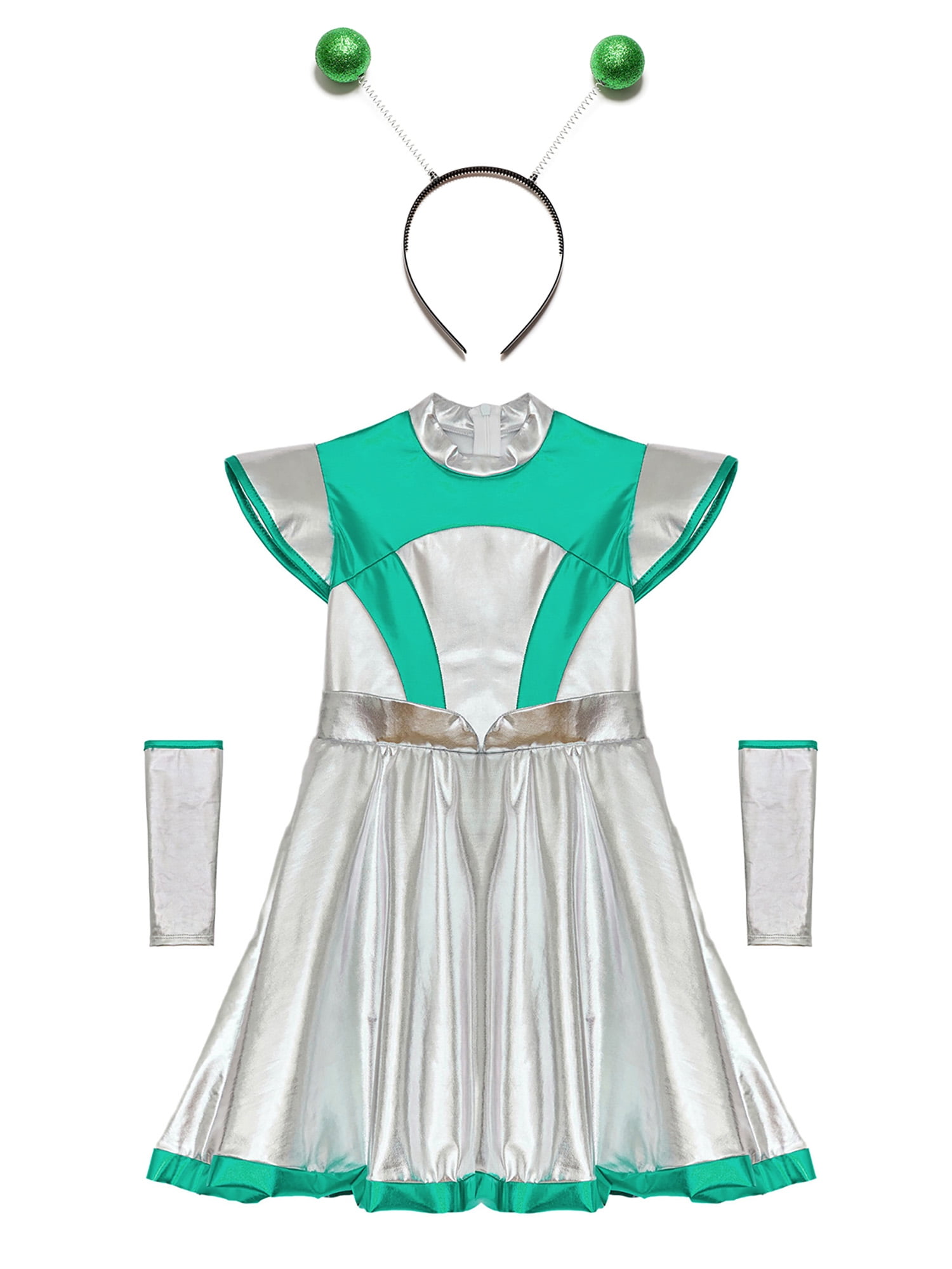 Aislor Girls Alien Costume Halloween Space Man Dress Up Metallic Dress ...