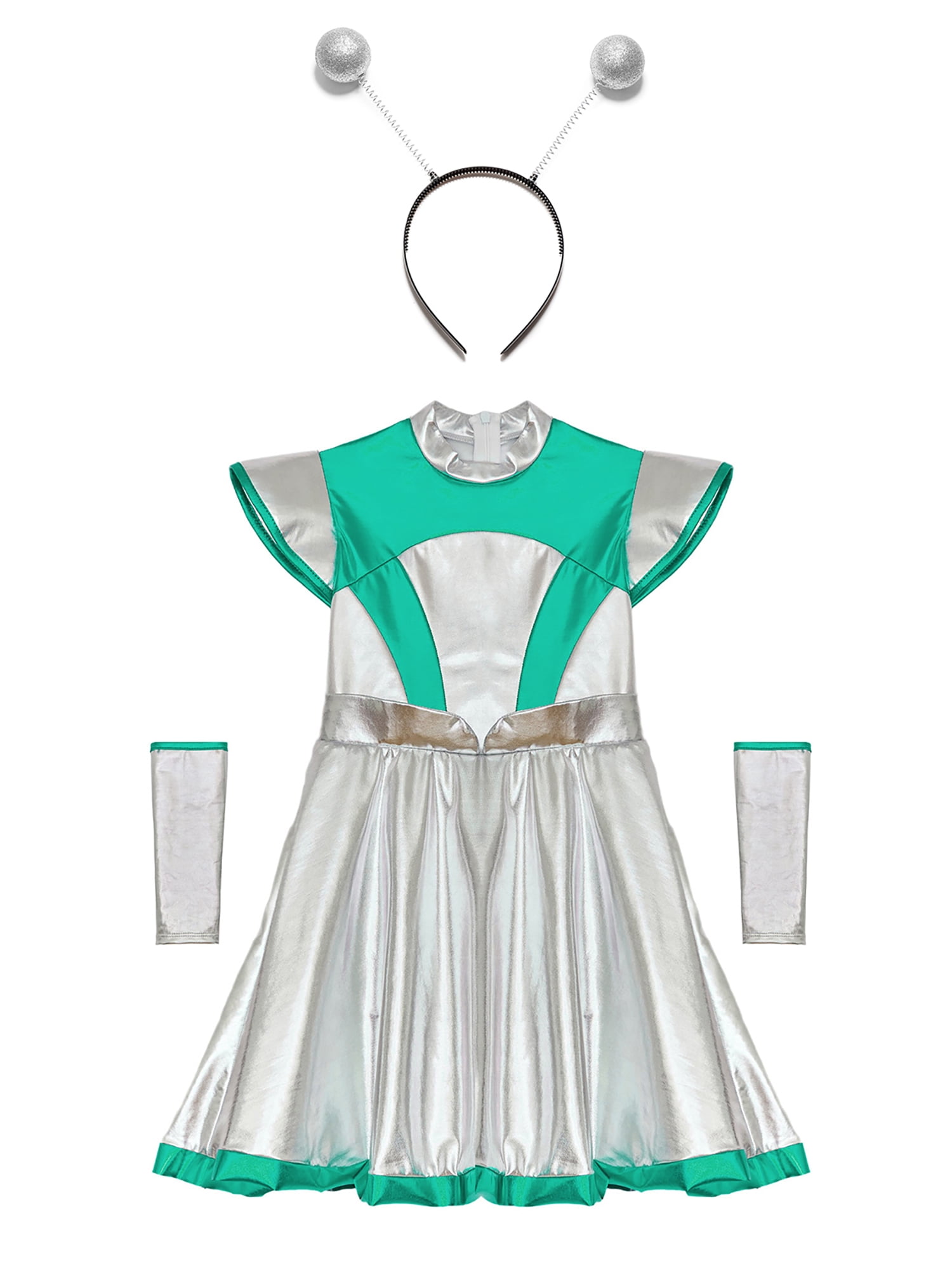 Aislor Girls Alien Costume Halloween Space Man Dress Up Metallic Dress ...