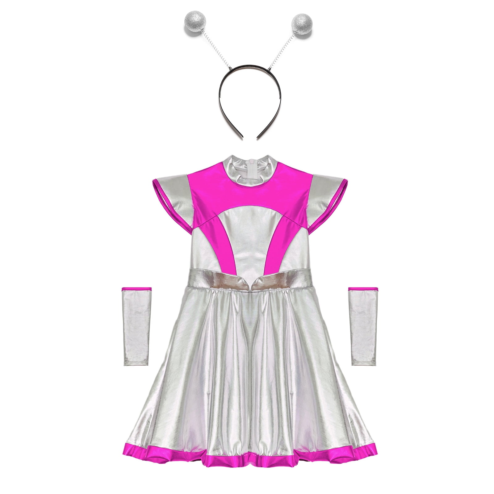 Aislor Girls Alien Costume Halloween Space Man Dress Up Metallic Dress ...