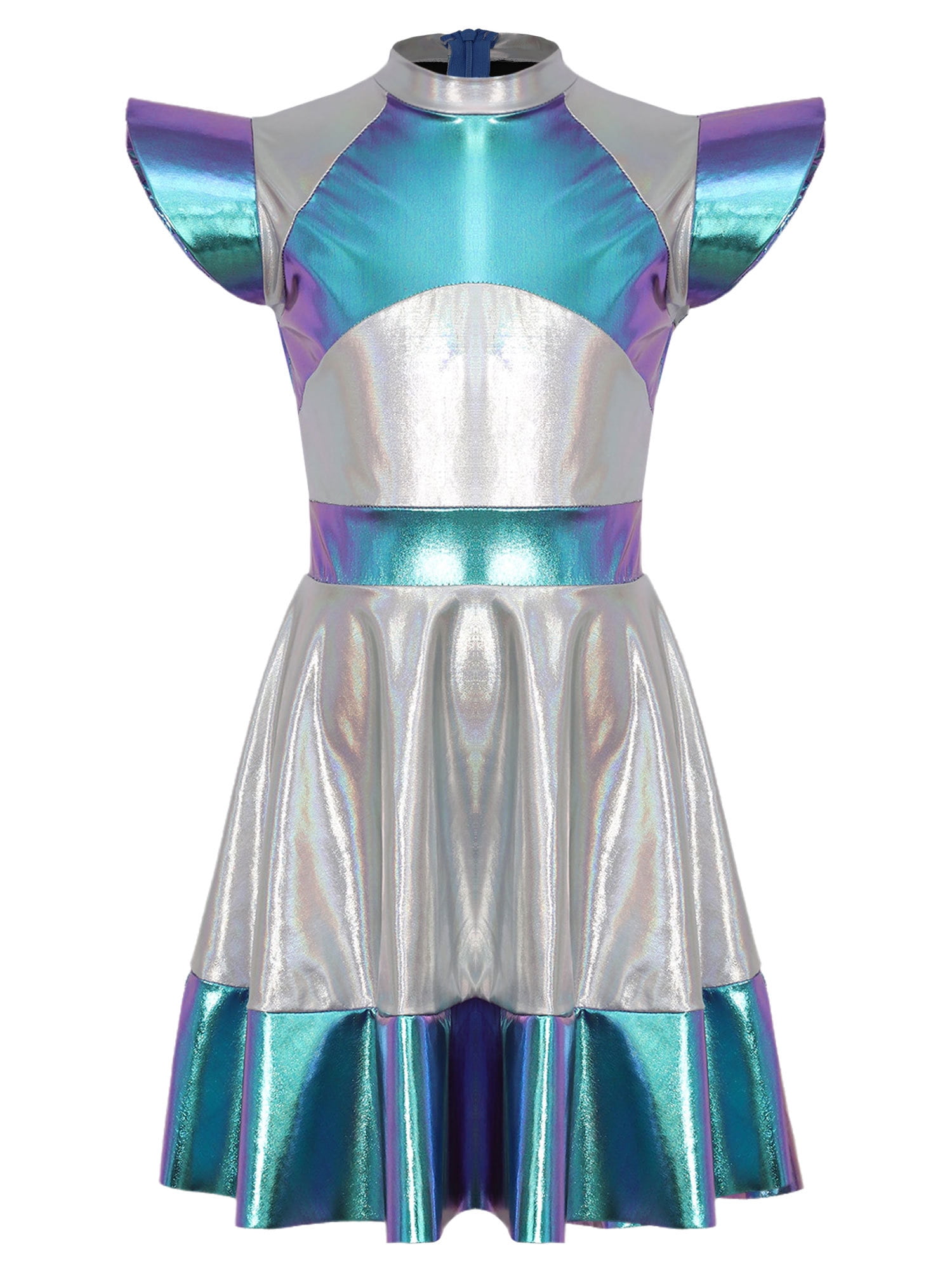 Aislor Girls Alien Costume Shiny Metallic Tutu Dance Dresses Cap Sleeve ...