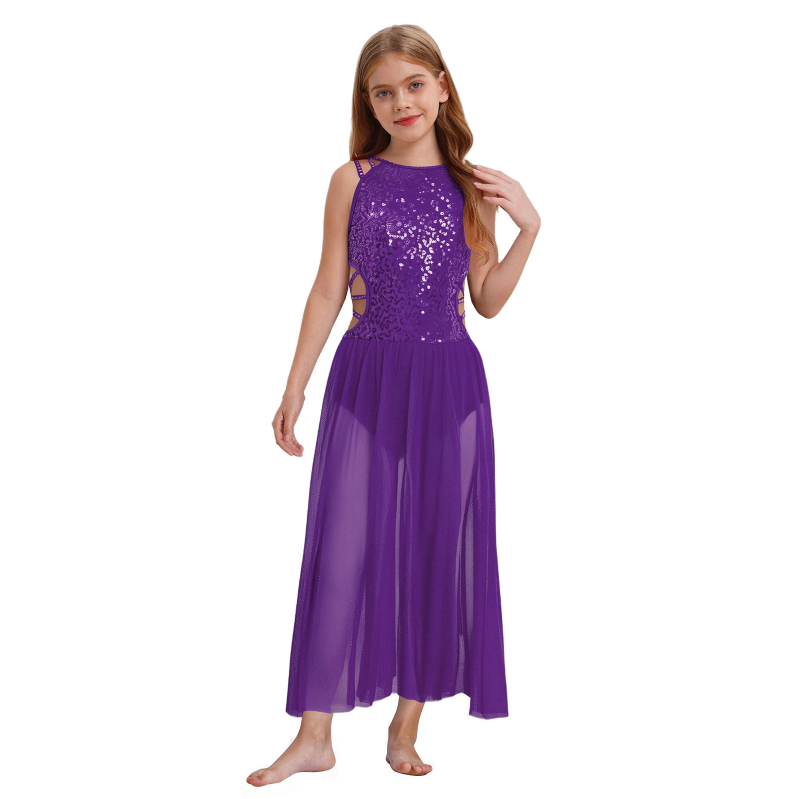 Aislor Girls' Asymmetrical Tutu Skirted Leotard Sequined Ballroom ...