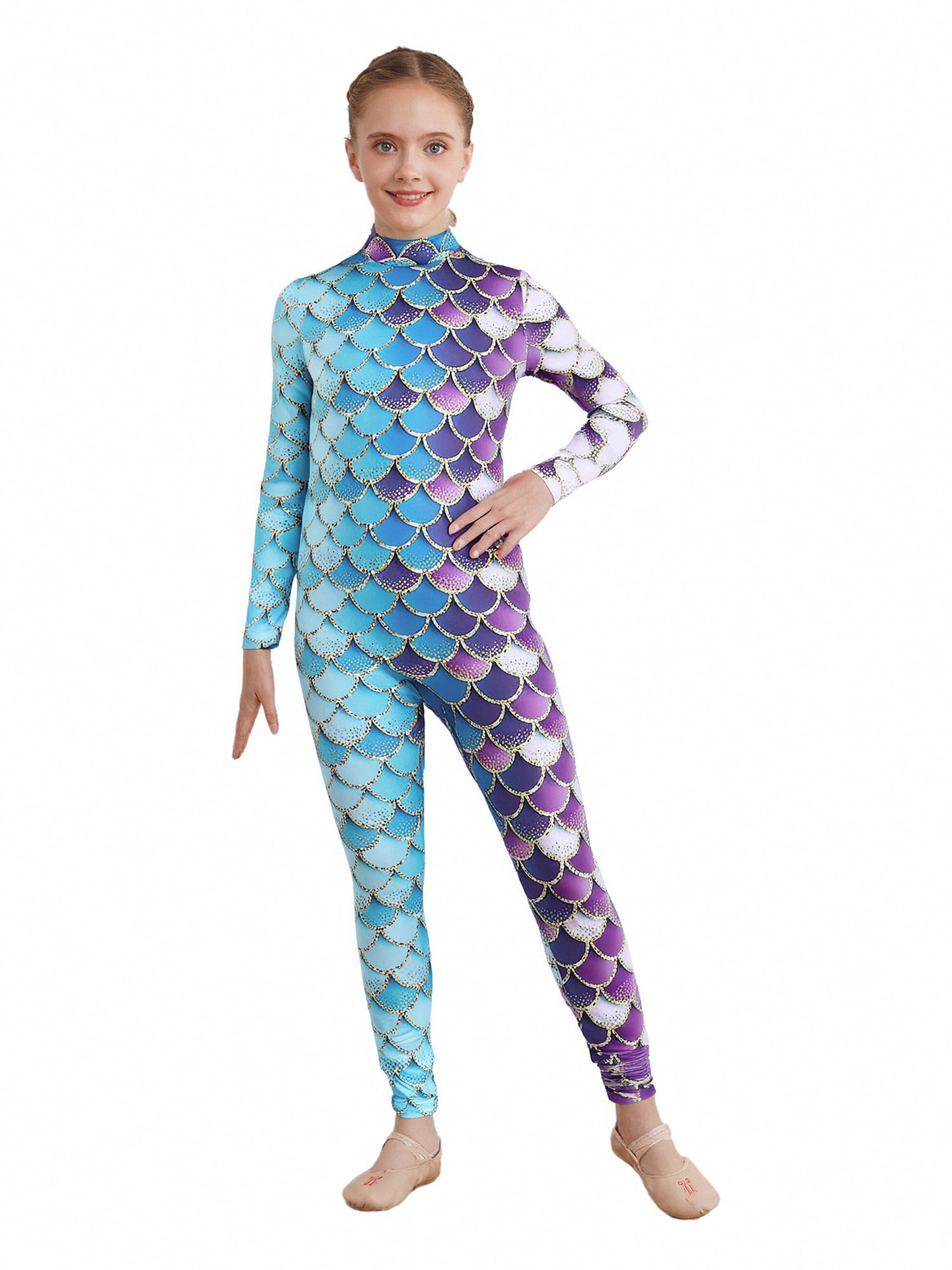 Aislor Girls Back Zipper Mermaid Bodysuit Full Body Gymnastics Unitard ...