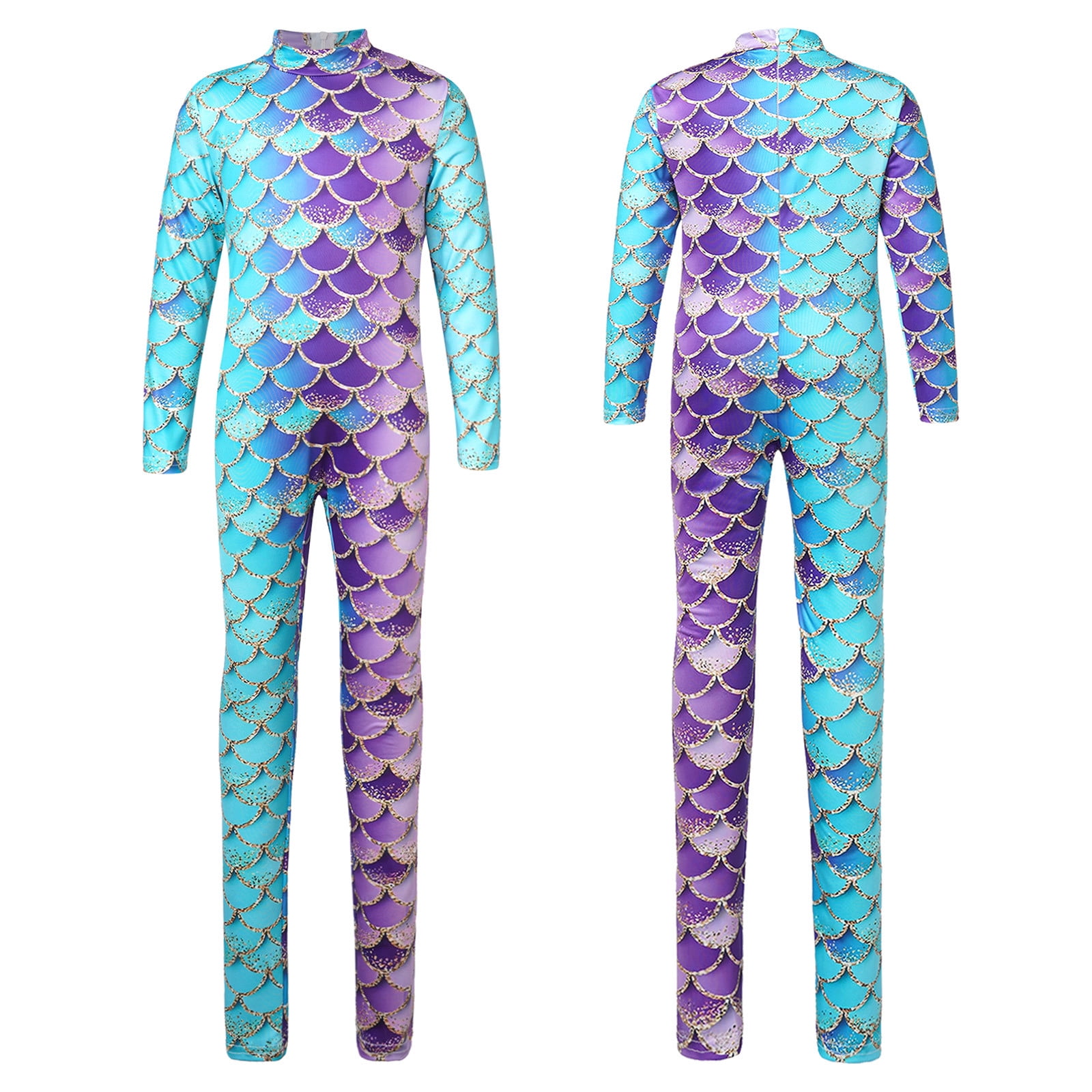 Aislor Girls Back Zipper Mermaid Bodysuit Full Body Gymnastics Unitard ...