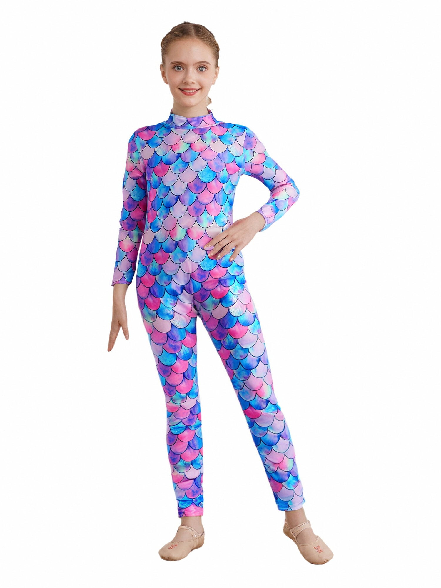 Aislor Girls Back Zipper Mermaid Bodysuit Full Body Gymnastics Unitard ...