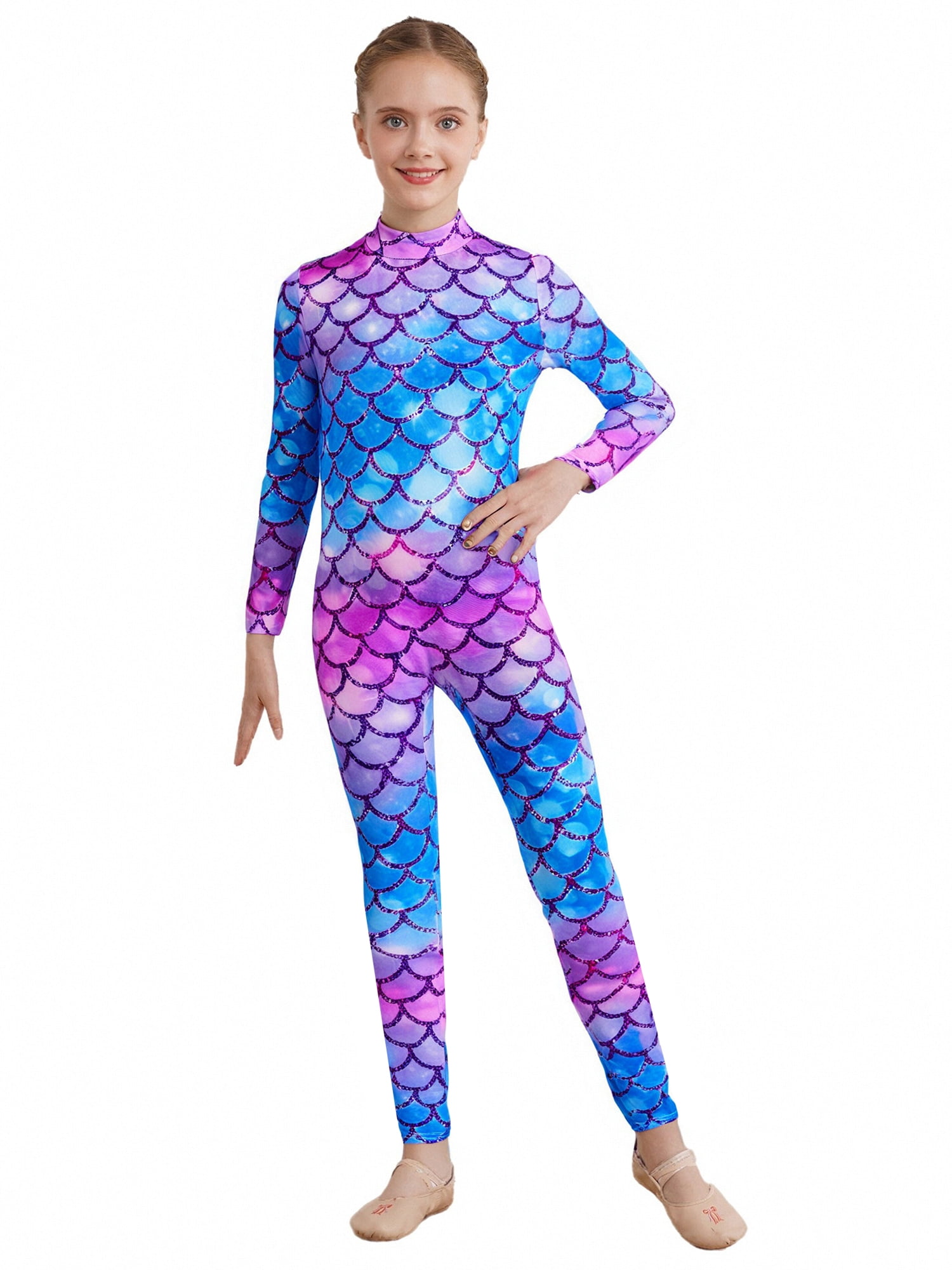 Aislor Girls Back Zipper Mermaid Bodysuit Full Body Gymnastics Unitard ...