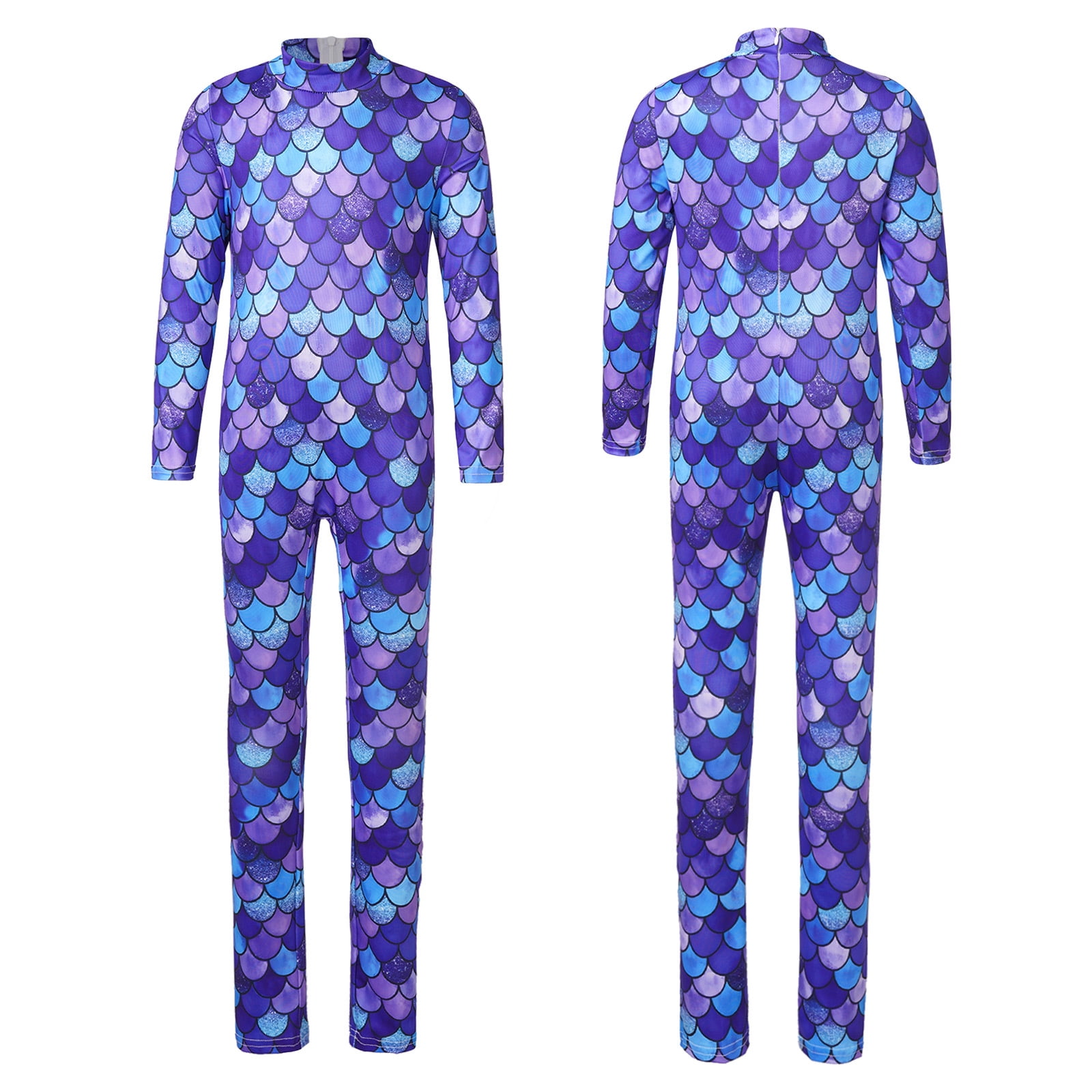 Aislor Girls Back Zipper Mermaid Bodysuit Full Body Gymnastics Unitard ...