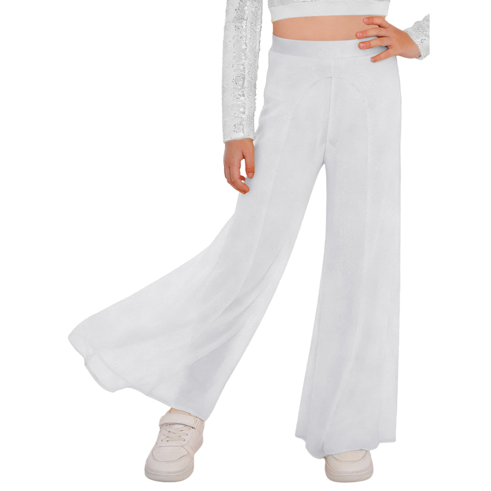 Aislor Girls Ballet Latin Modern Lyrical Dance Palazzo Pants Mesh Wide ...