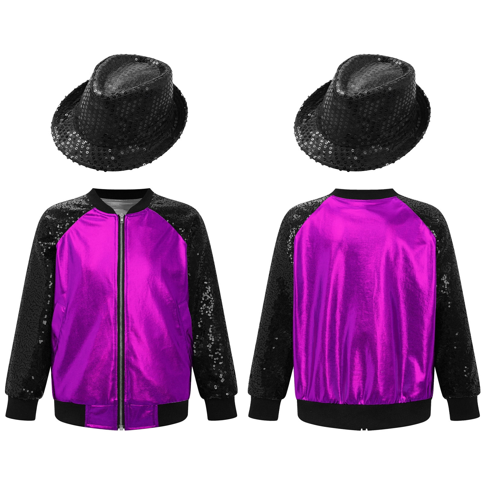 Aislor Girls Boys Disco Party Costume Sequins Metallic Bomber Flight ...