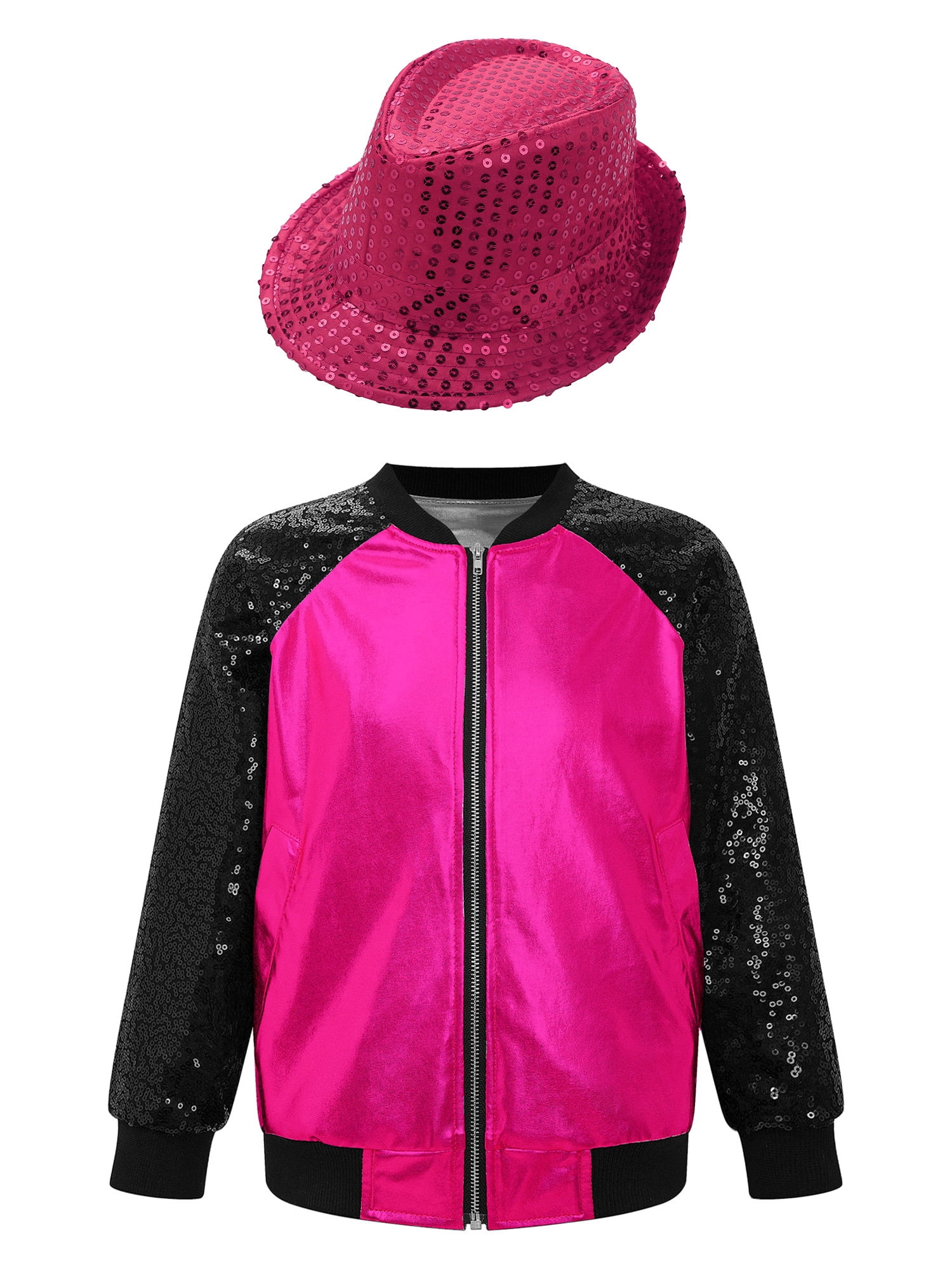 Aislor Girls Boys Disco Party Costume Sequins Metallic Bomber Flight ...