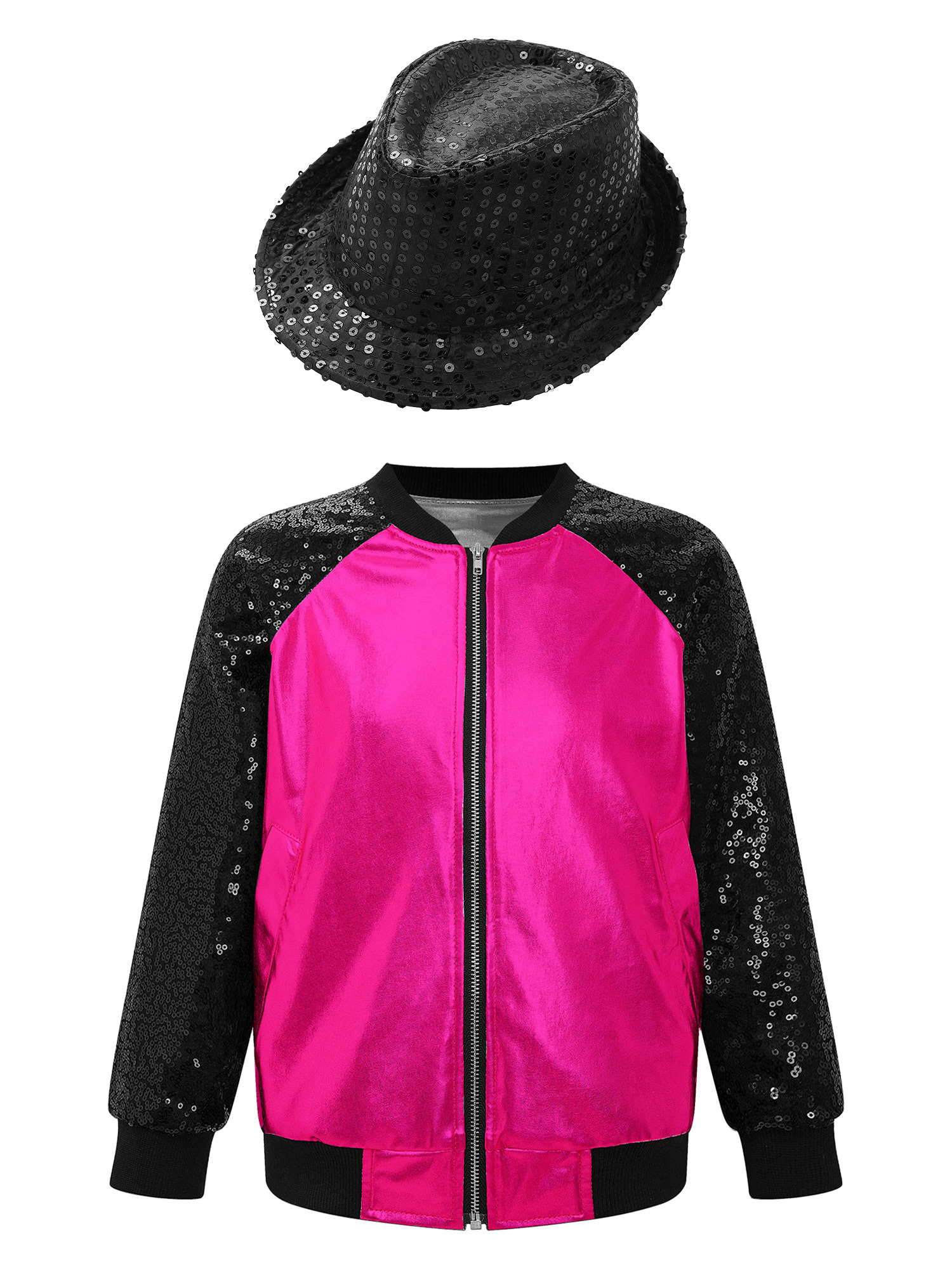Aislor Girls Boys Disco Party Costume Sequins Metallic Bomber Flight ...