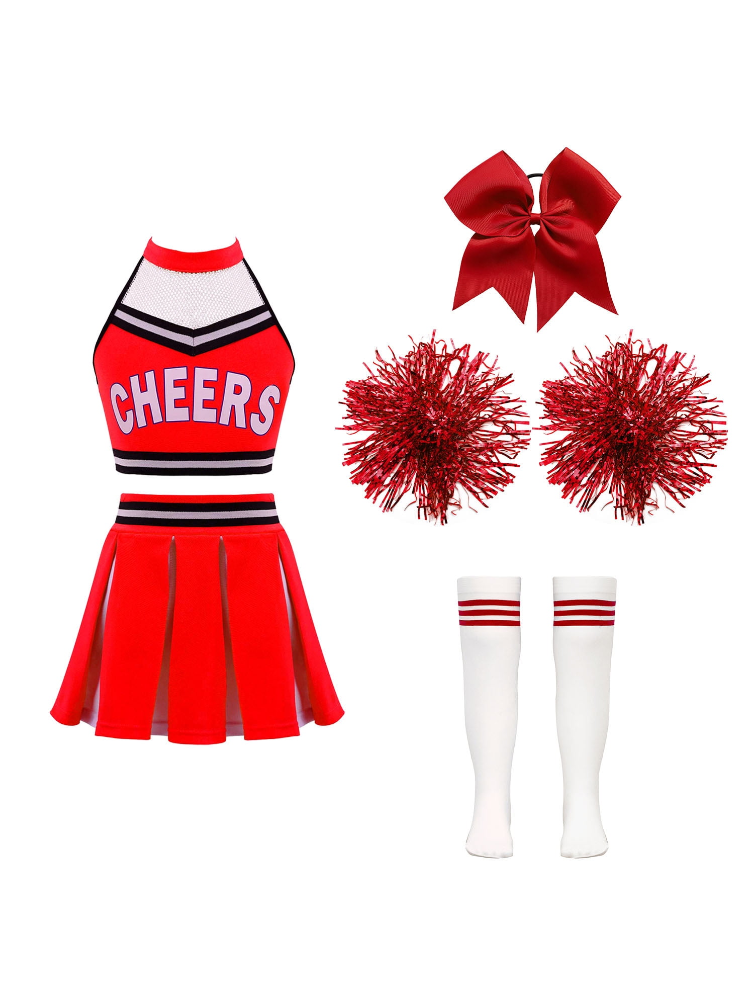Aislor Girls Cheer Leader Costume Uniform Outfit Dress with Pom Poms ...