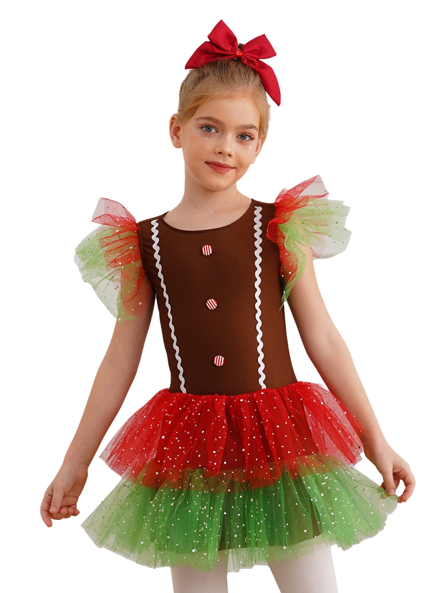 Aislor Girls Christmas Costume Fly Sleeves Ballet Dance Tutu Dress ...