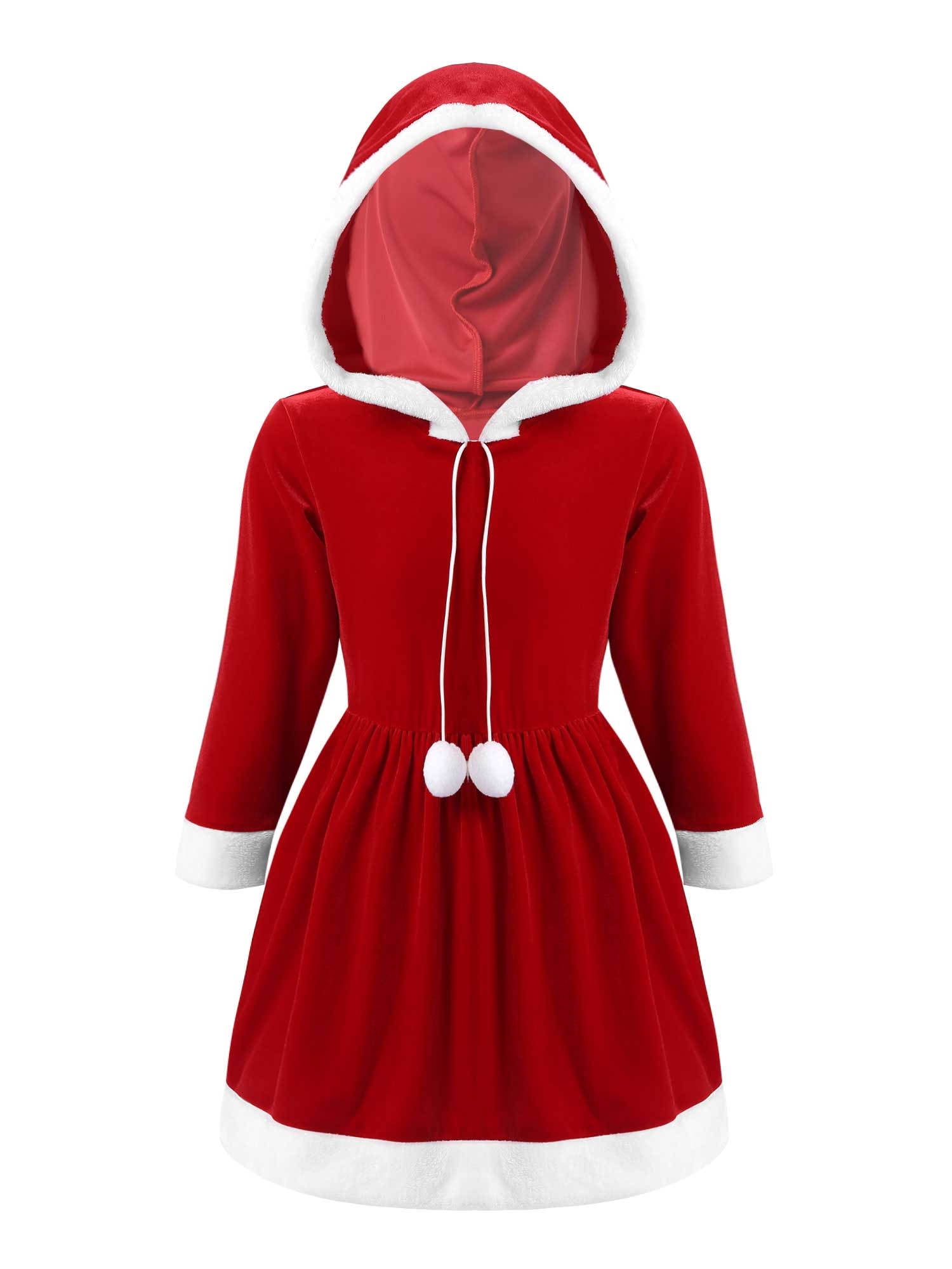 Aislor Girls Christmas Santa Claus Dress Long Sleeves Velvet Hooded ...