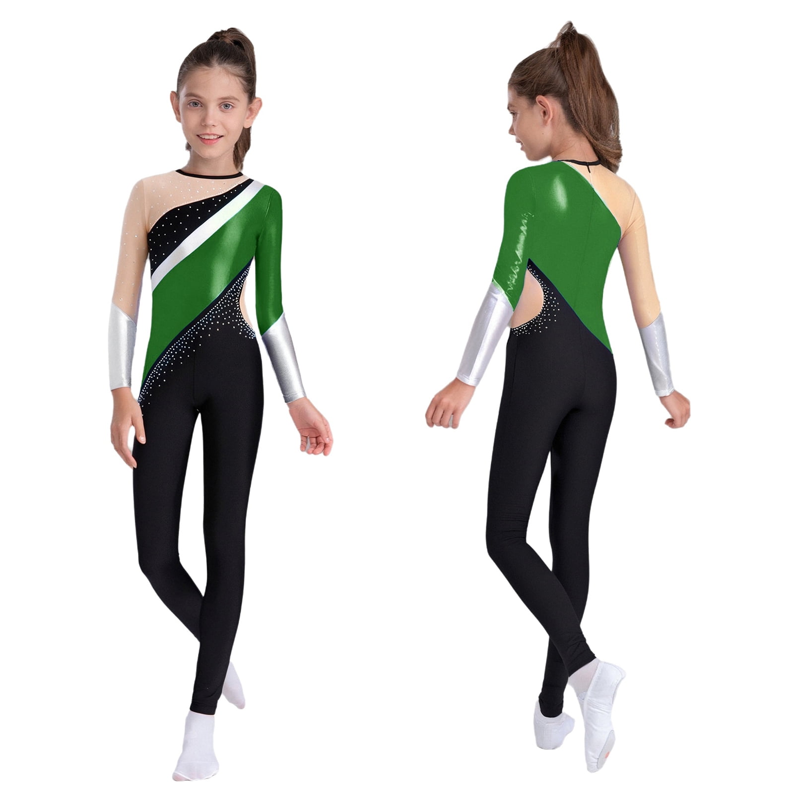 Aislor Girls Full Body Gymnastics Leotard Metallic Dance Unitard Long ...