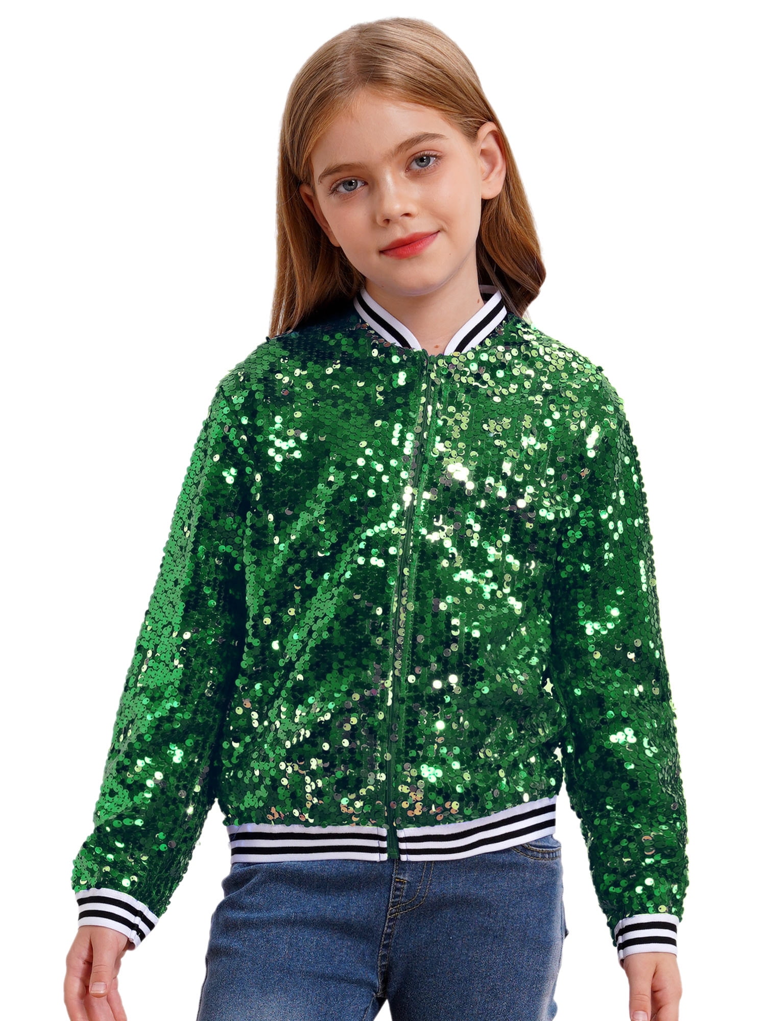 Aislor Girls Full Sequin Jackets Long Sleeve Bomber Jacket Zip Up Coat ...