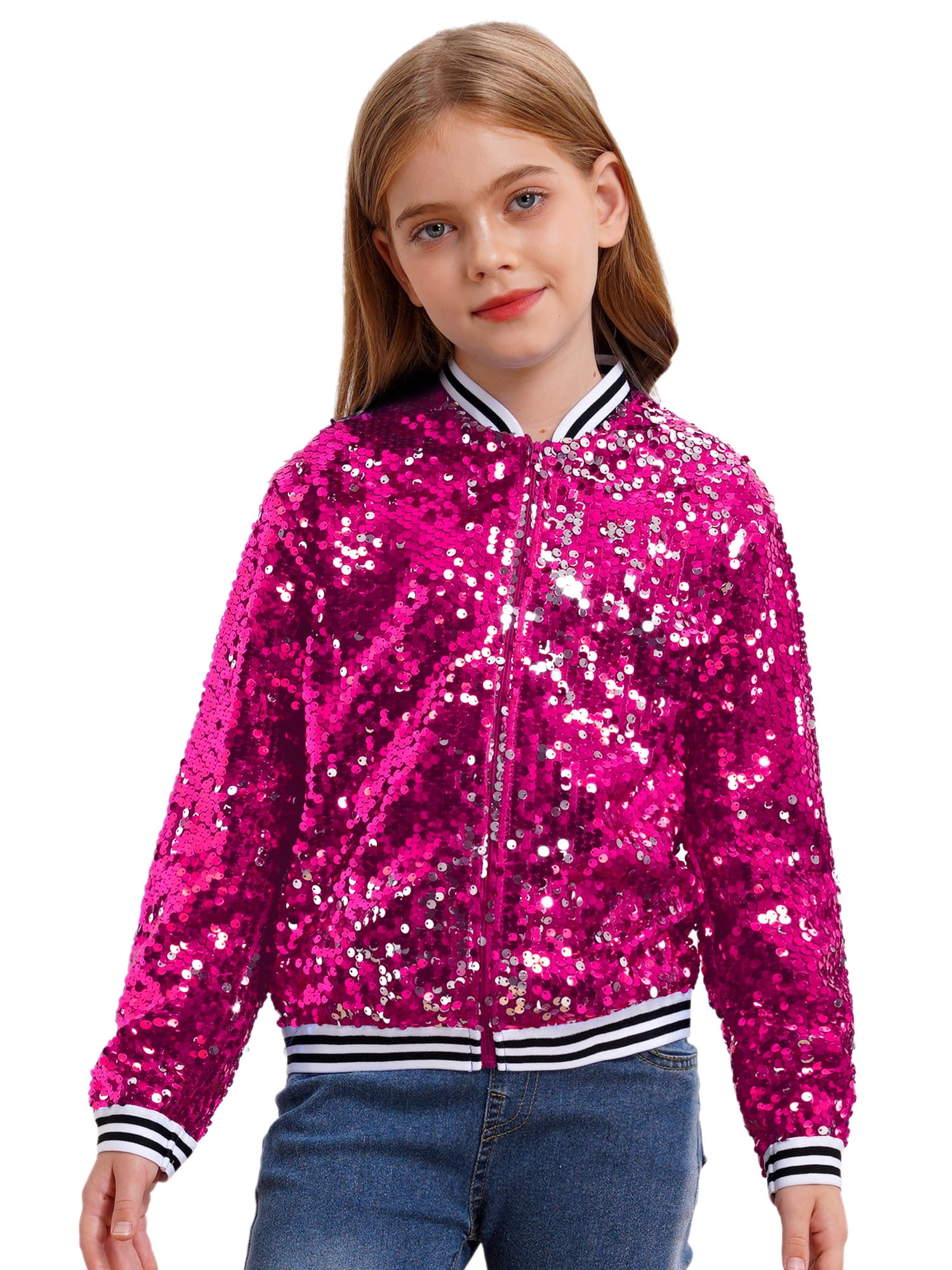 Aislor Girls Full Sequin Jackets Long Sleeve Bomber Jacket Zip Up Coat ...