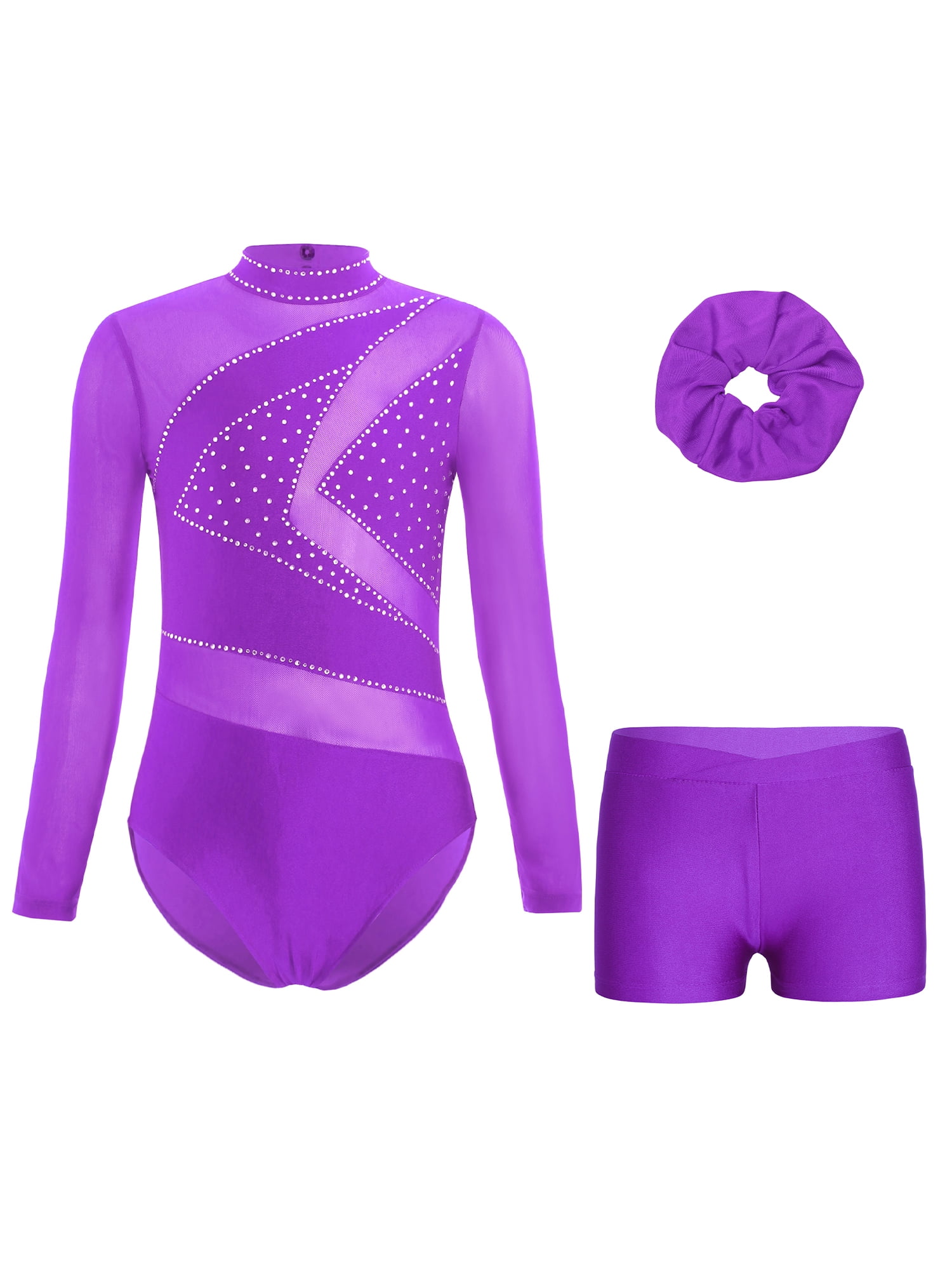 Aislor Girls Gymnastics 3 Piece Outfit Kids Long Sleeve Leotard Sparkle ...