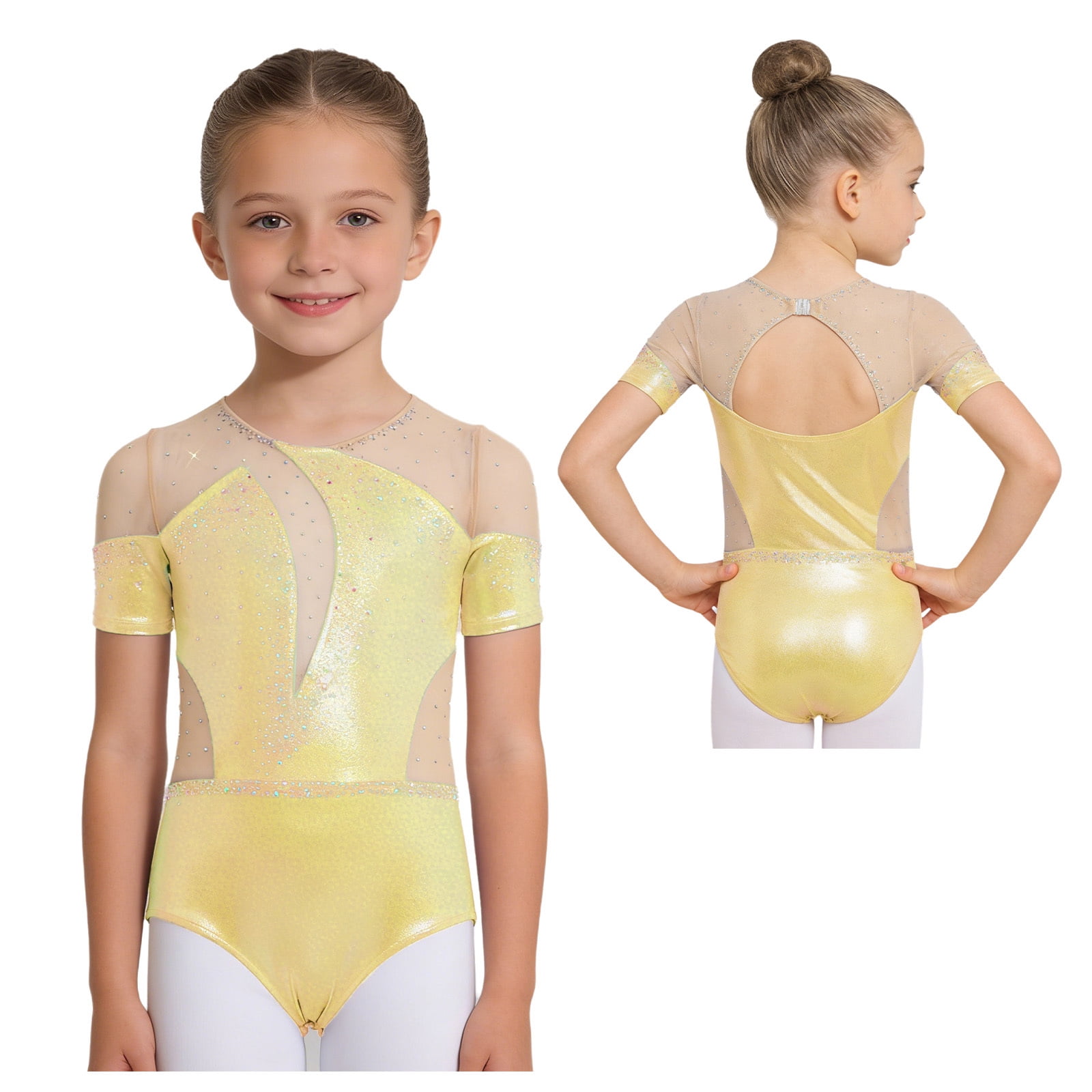 Aislor Girls Gymnastics Leotard Ballet Dance Short Sleeve Metallic ...