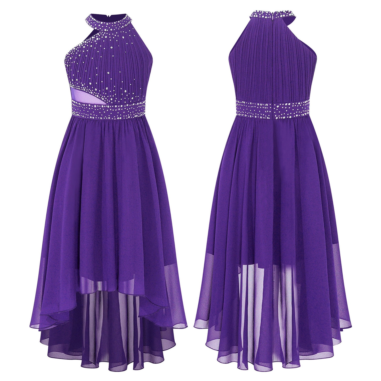 Aislor Girls High Low Dress Halter Sleeveless Wedding Pageant Party ...