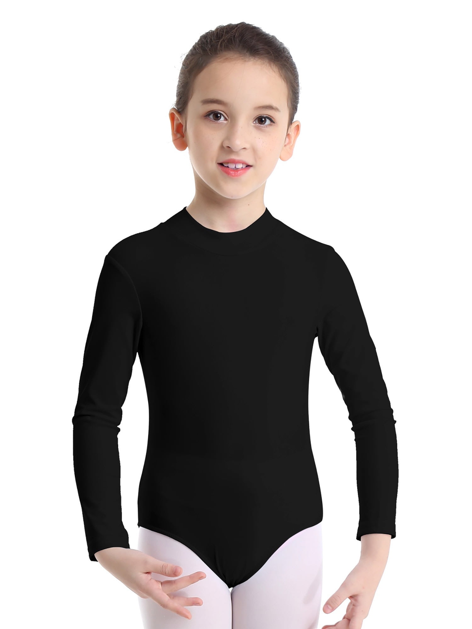 Aislor Girls High Mock Neck Long Sleeve Ballet Dance Leotard Gymnastics ...
