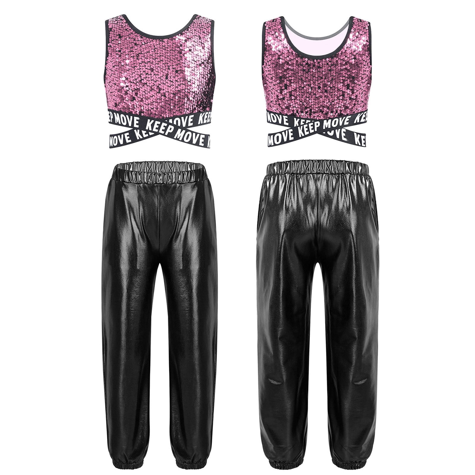 Aislor Girls Hip Hop Dance 2Pcs Sparkling Sequins Crop Top with Shiny ...
