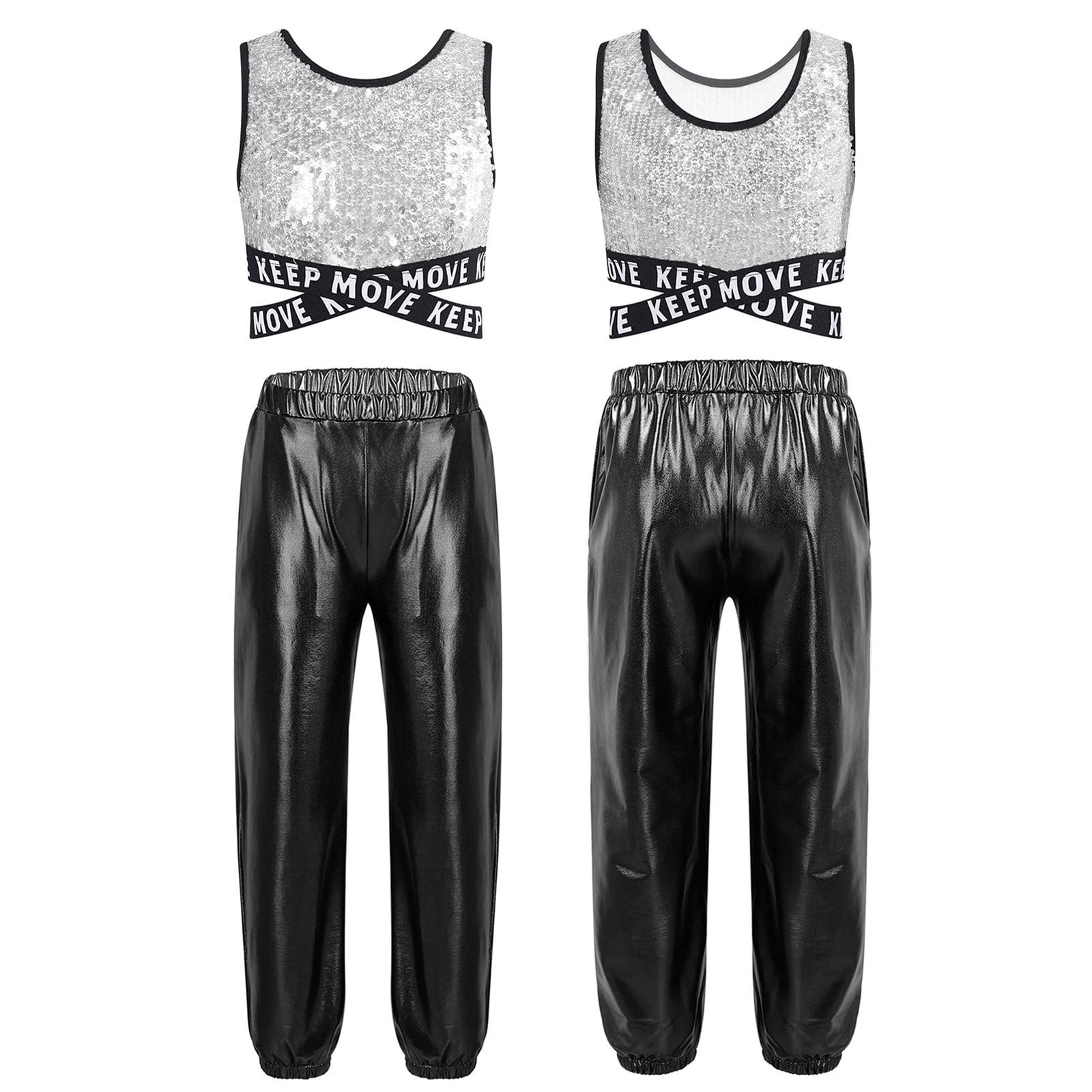 Aislor Girls Hip Hop Dance 2Pcs Sparkling Sequins Crop Top with Shiny ...