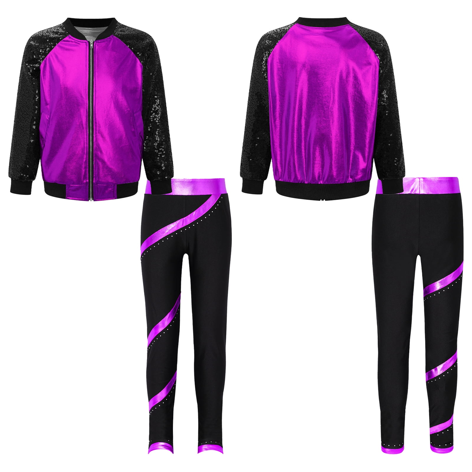 Aislor Girls Hip Hop Dance Shiny Metallic Long Sleeve Sequins Bomber ...