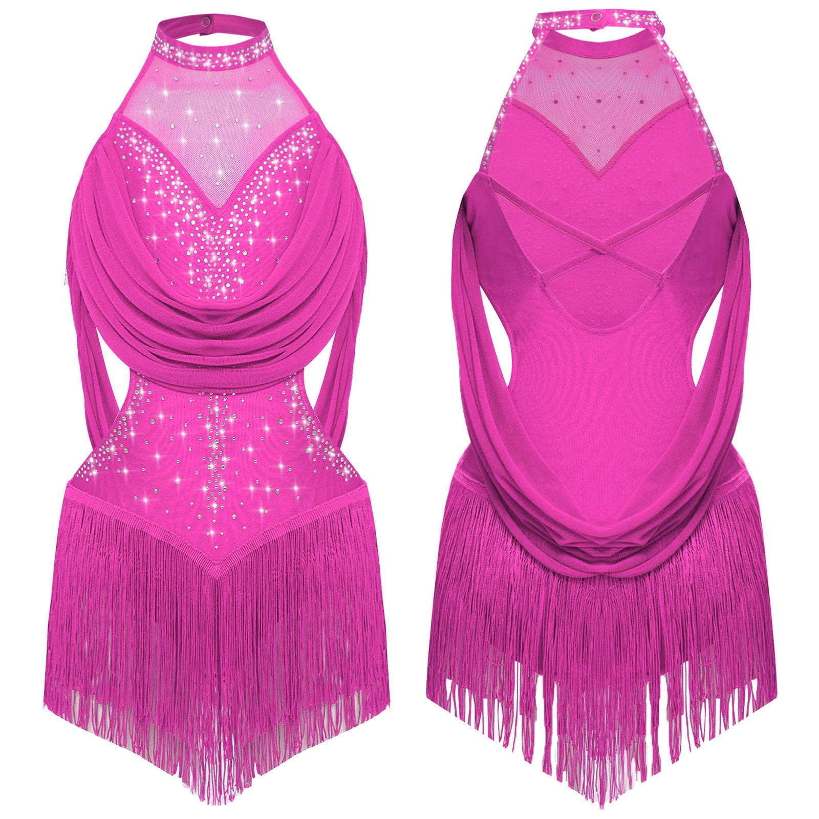 Aislor Girls Latin Rumba Samba Jazz Dance Dress Tassel Leotard ...