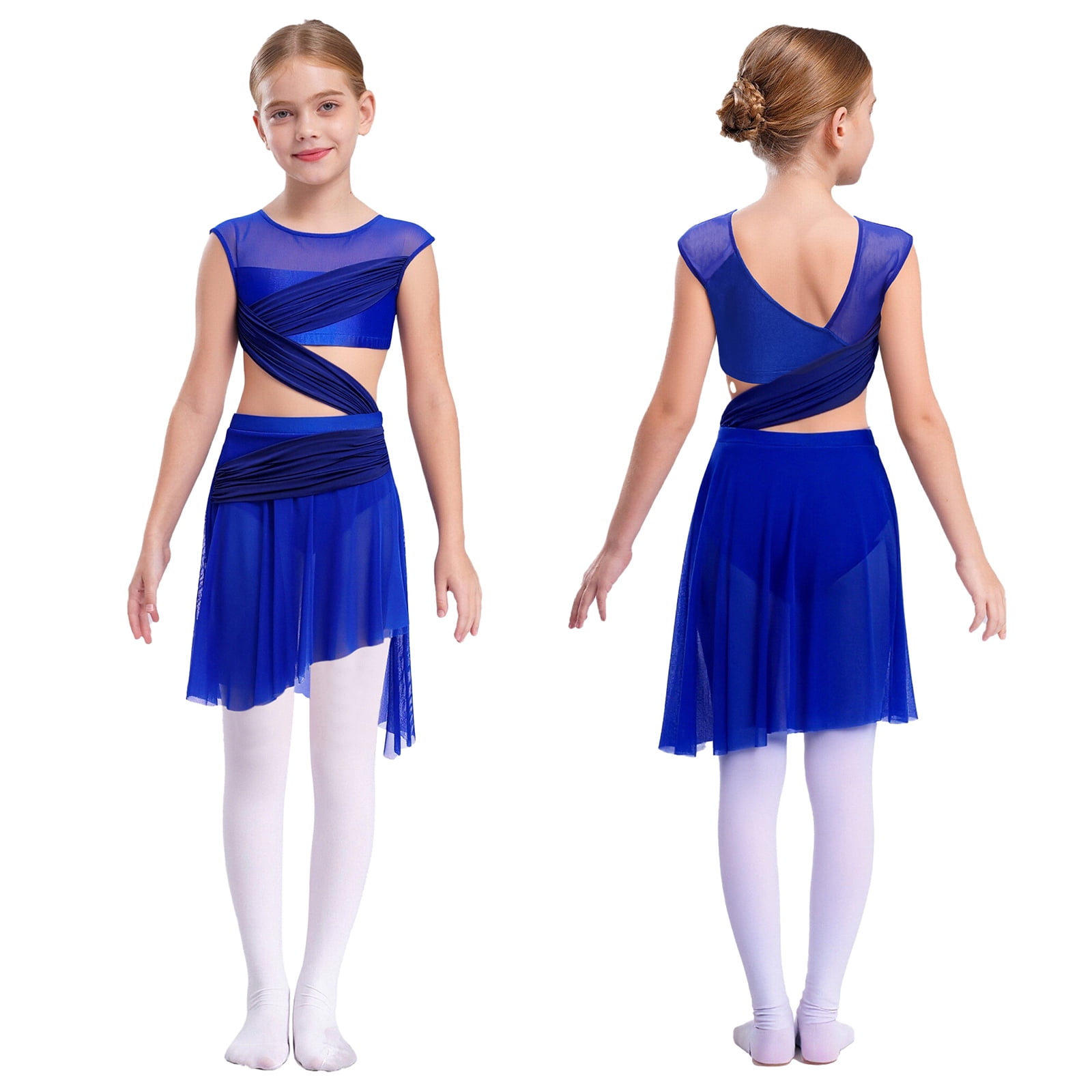 Aislor Girls Lyrical Dance Dress Sleeveless Mesh Irregular Skirt ...