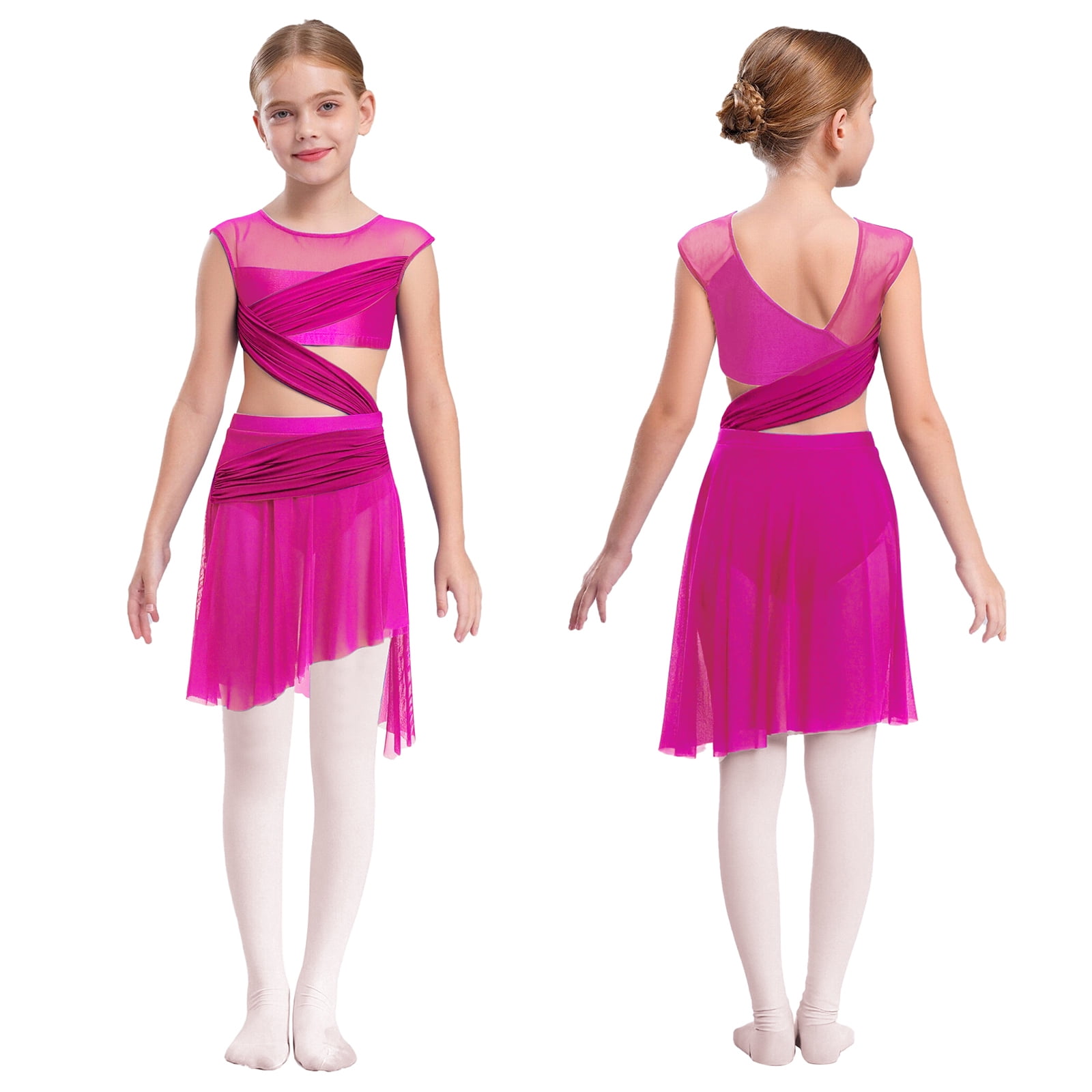 Aislor Girls Lyrical Dance Dress Sleeveless Mesh Irregular Skirt ...